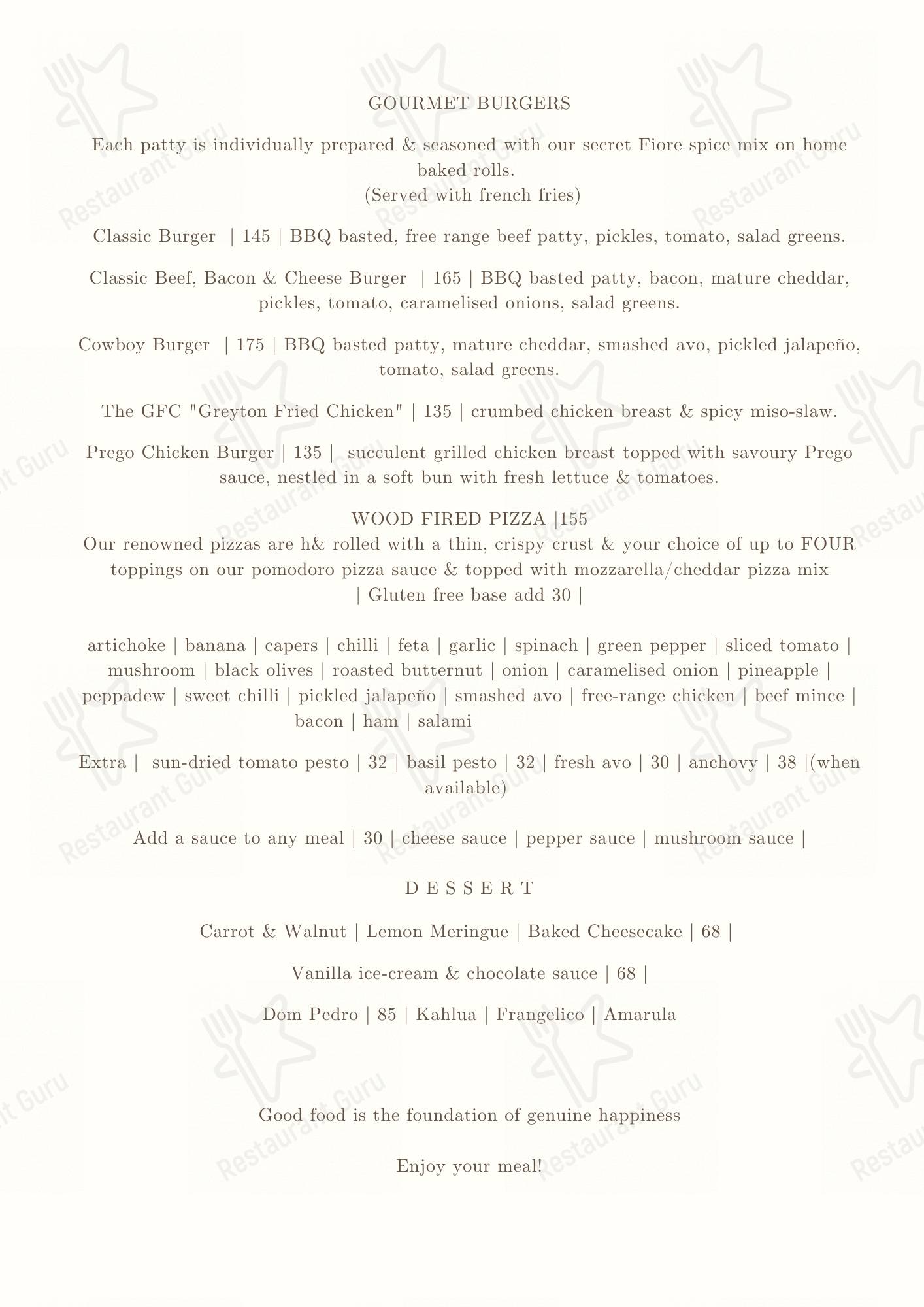 Menu at Fiore Greyton Restaurant and Garden Centre, Greyton