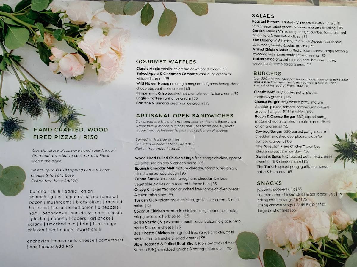 Menu at Fiore Greyton Restaurant and Garden Centre, Greyton
