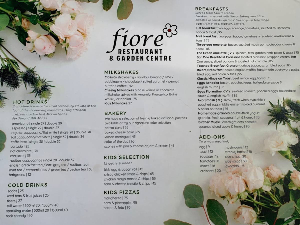 Menu at Fiore Greyton Restaurant and Garden Centre, Greyton