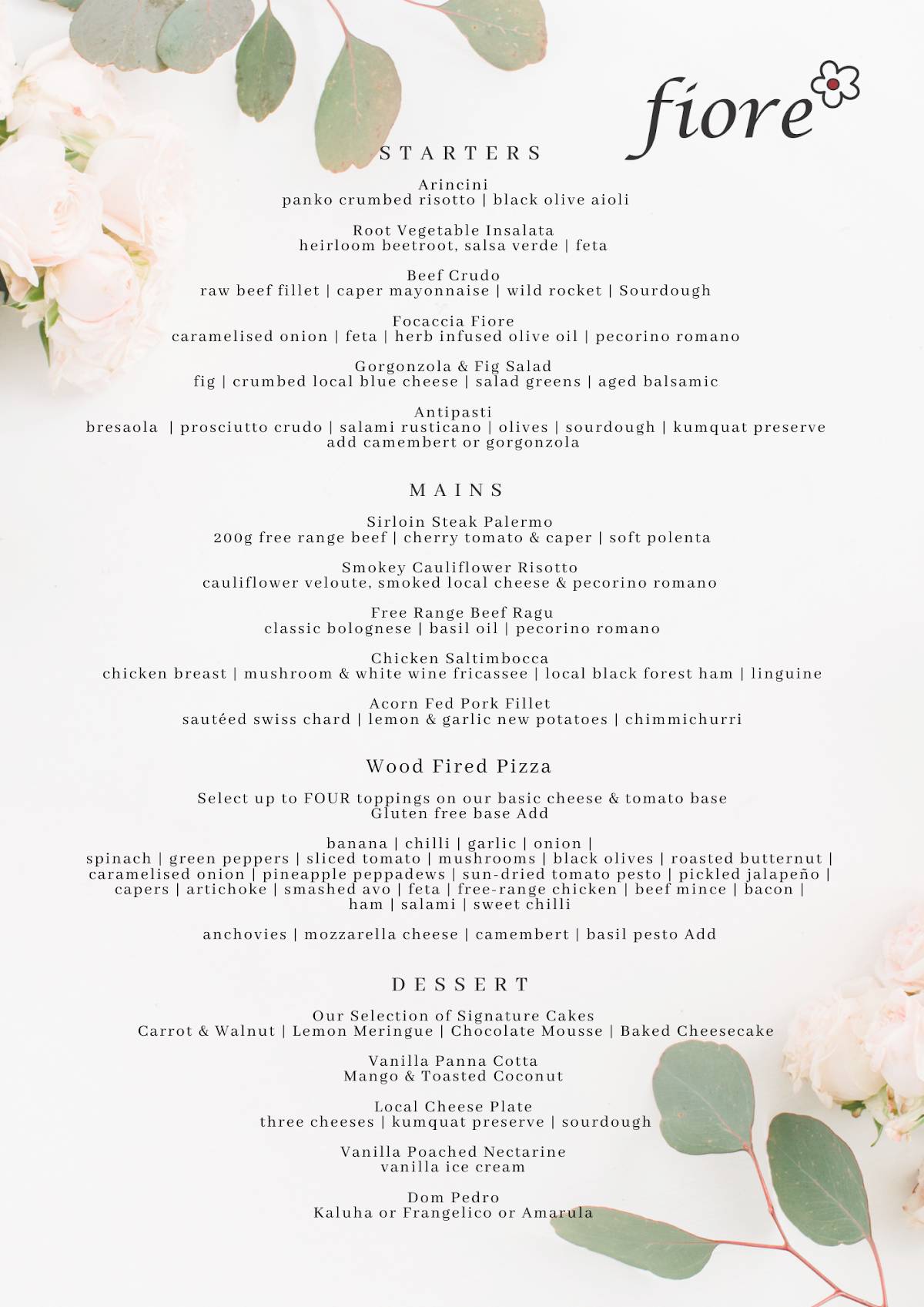 Menu at Fiore Greyton Restaurant and Garden Centre, Greyton
