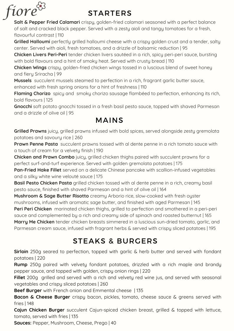 Menu at Fiore Greyton Restaurant and Garden Centre, Greyton