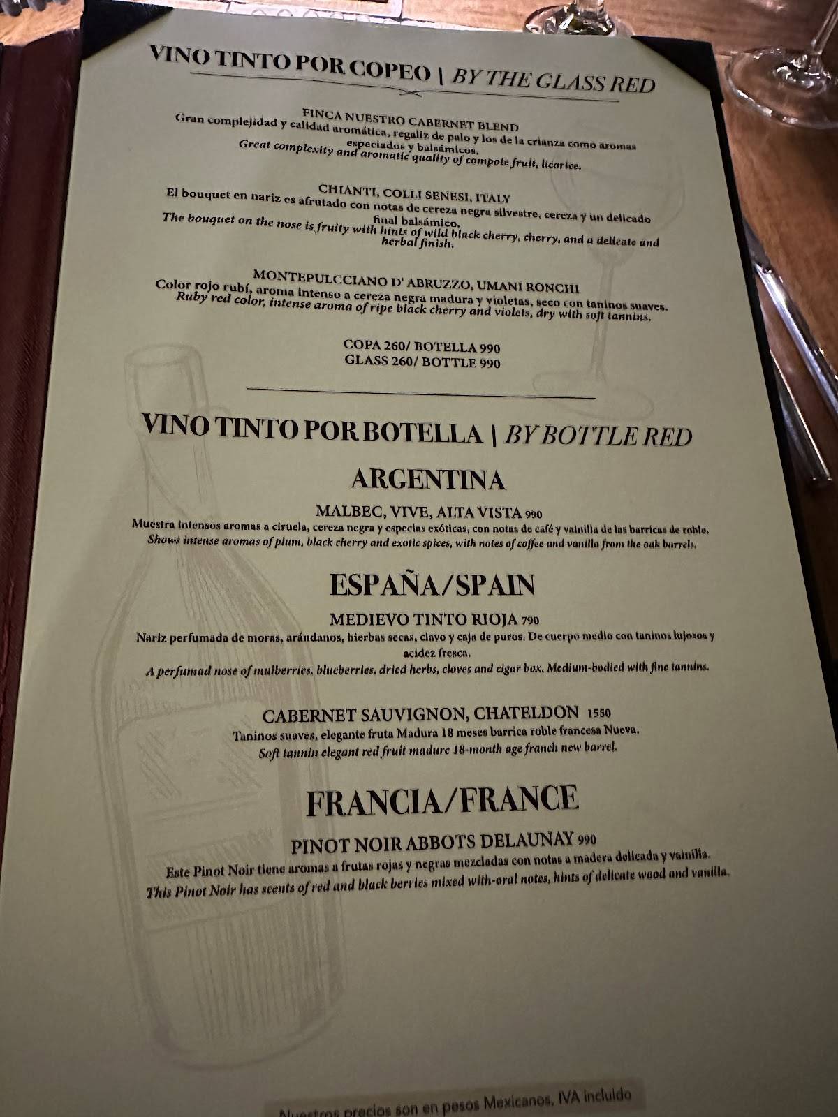 Menu at Fiorenza Italian Restaurant, San José del Cabo