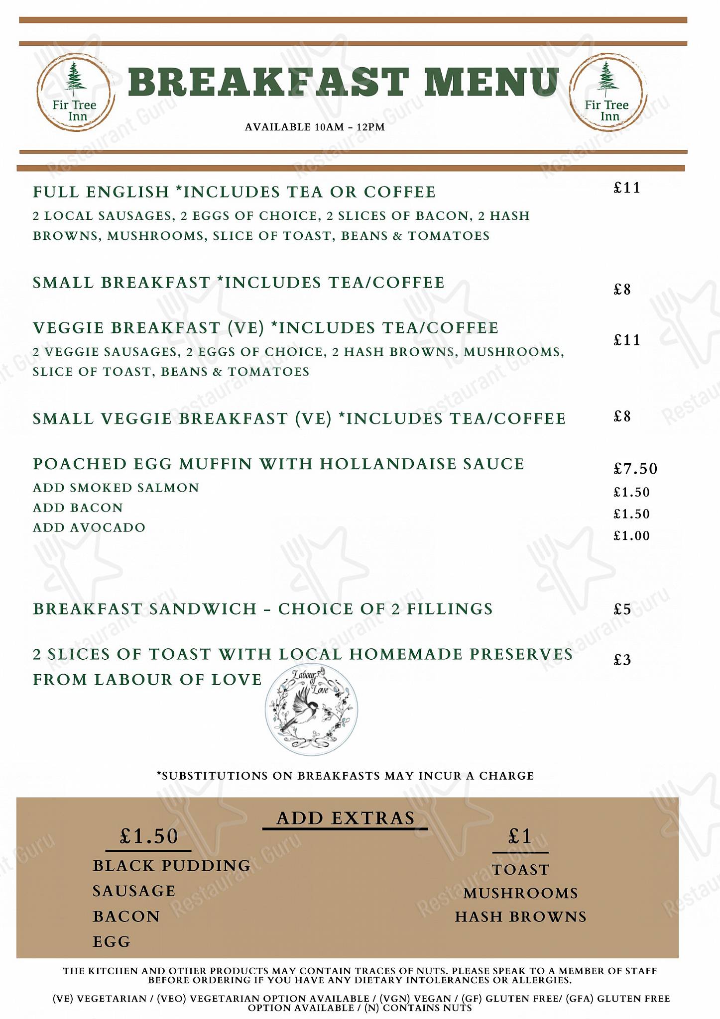 Menu at Fir Tree Inn restaurant, Woburn Sands