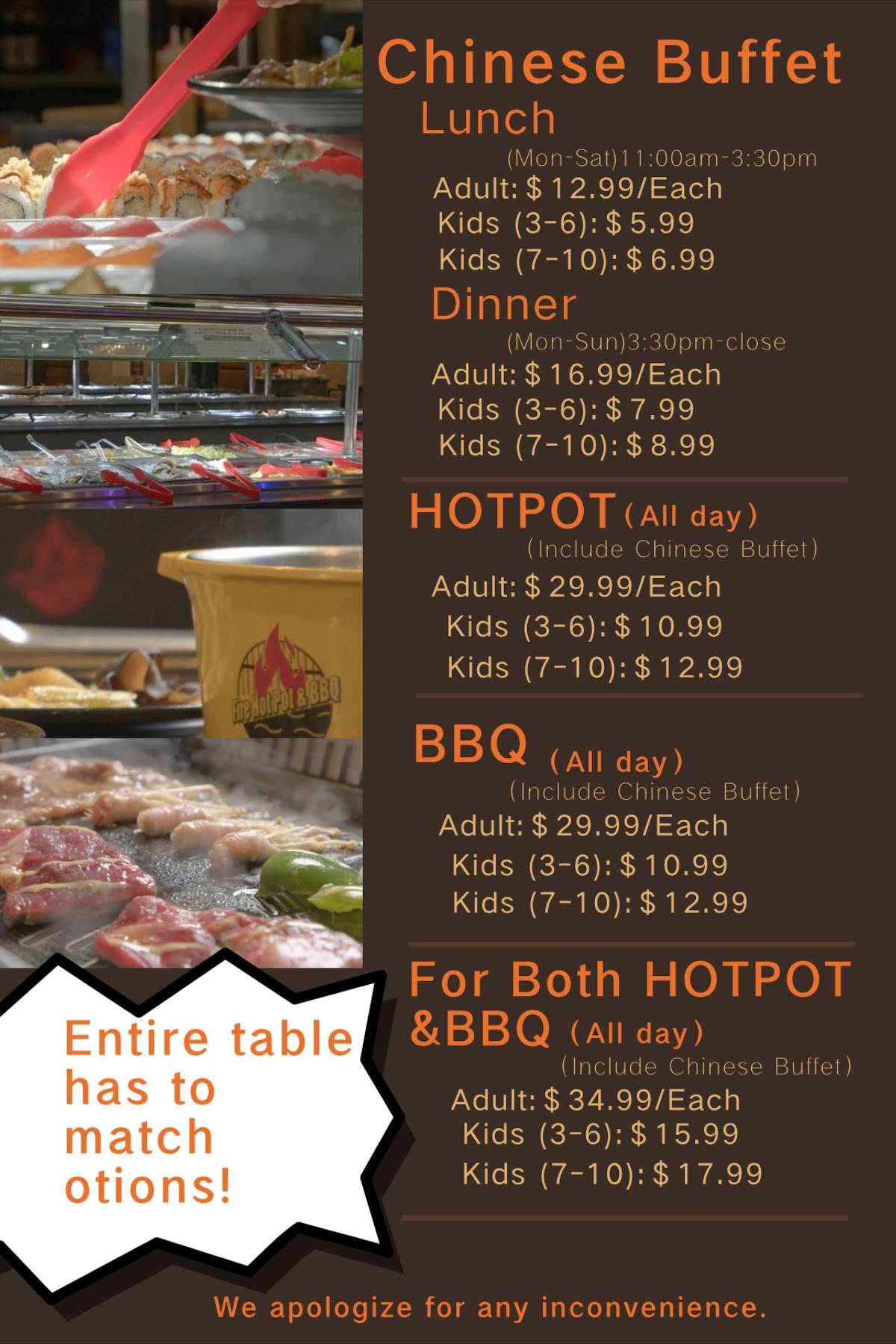 Menu at Fire Spot Buffet BBQ, Lakeland