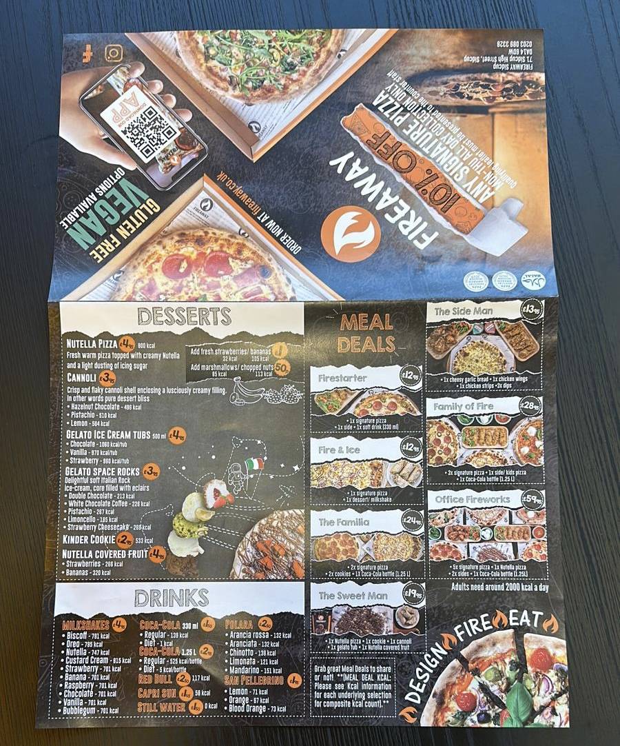 Menu at Fireaway Sidcup restaurant, Sidcup