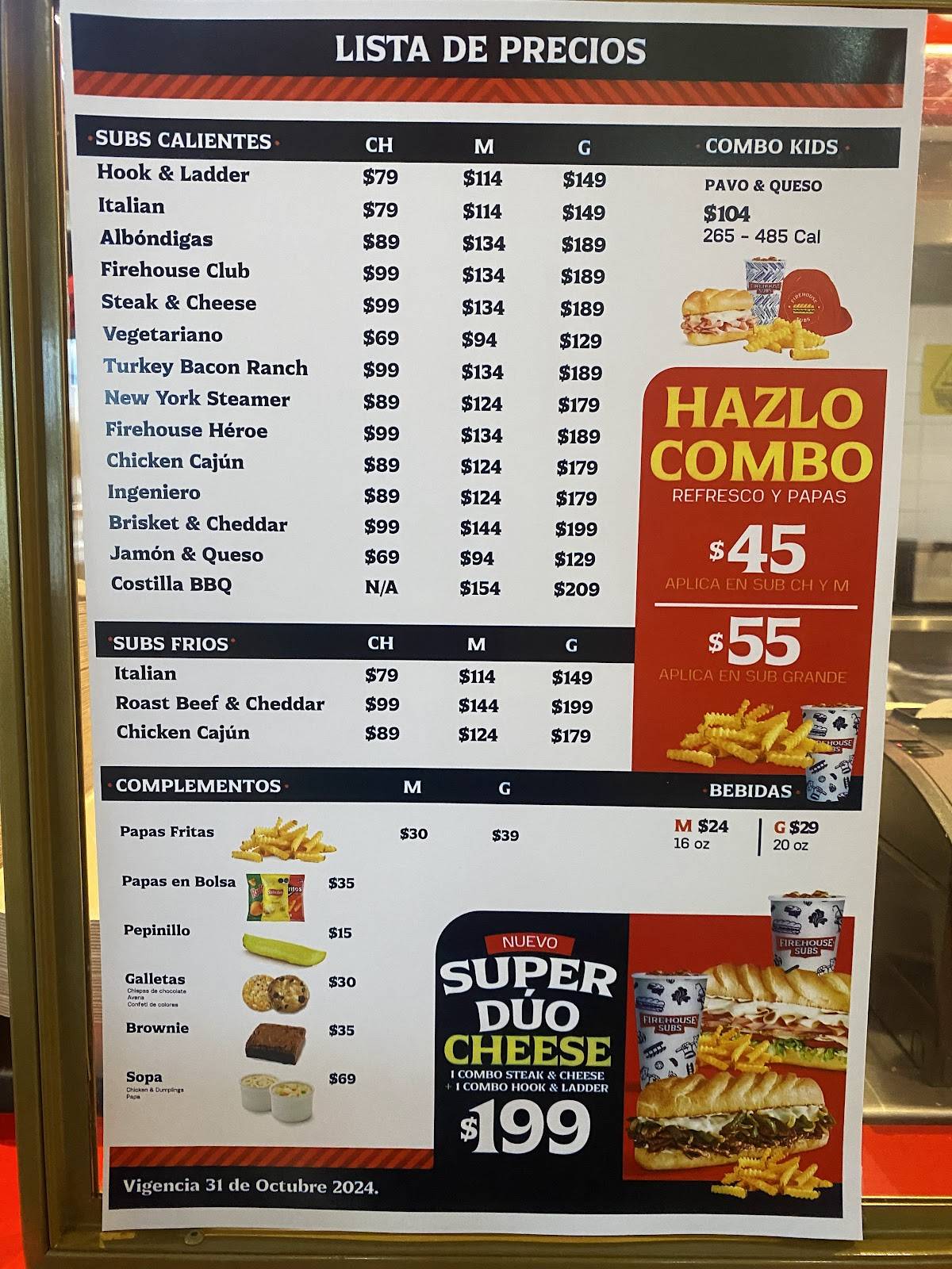 Menu at Firehouse Subs restaurant, Reynosa, Autop. Monterrey- Reynosa 106