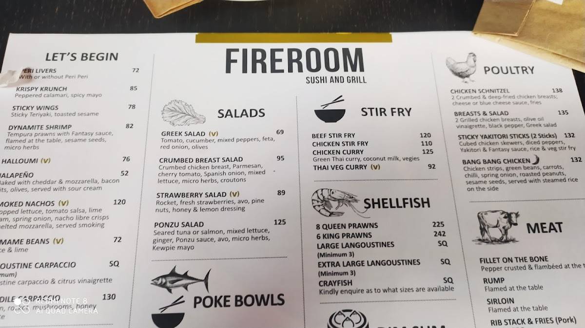 Menu at Fireroom Castle Gate restaurant, Pretoria