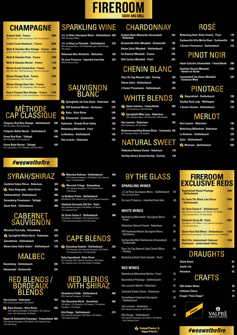 Menu at Fireroom Castle Gate restaurant, Pretoria, 478 Koedoesnek Ave