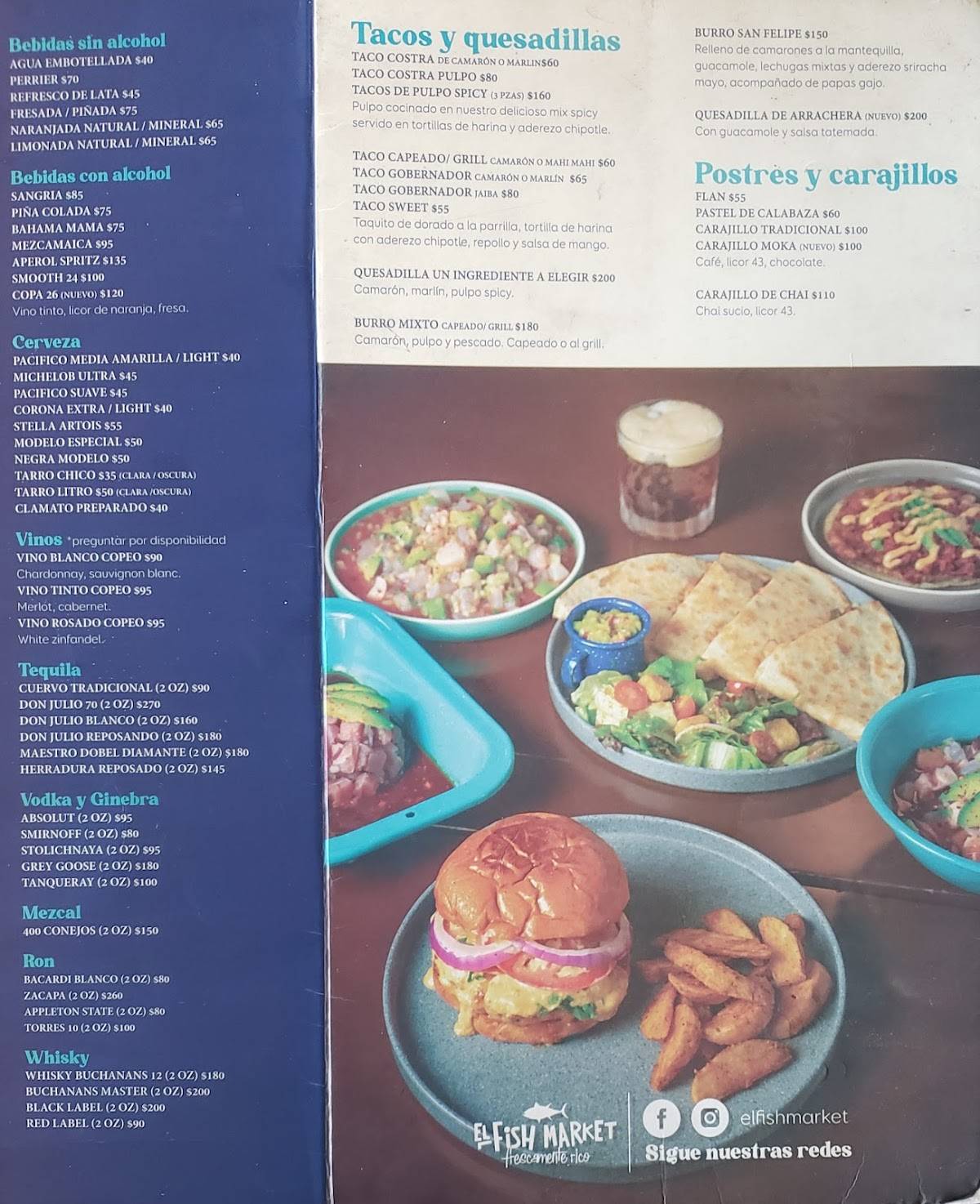Menu at Fish Market Seafood Restaurant, Mazatlán, Sinaloa 1504 A