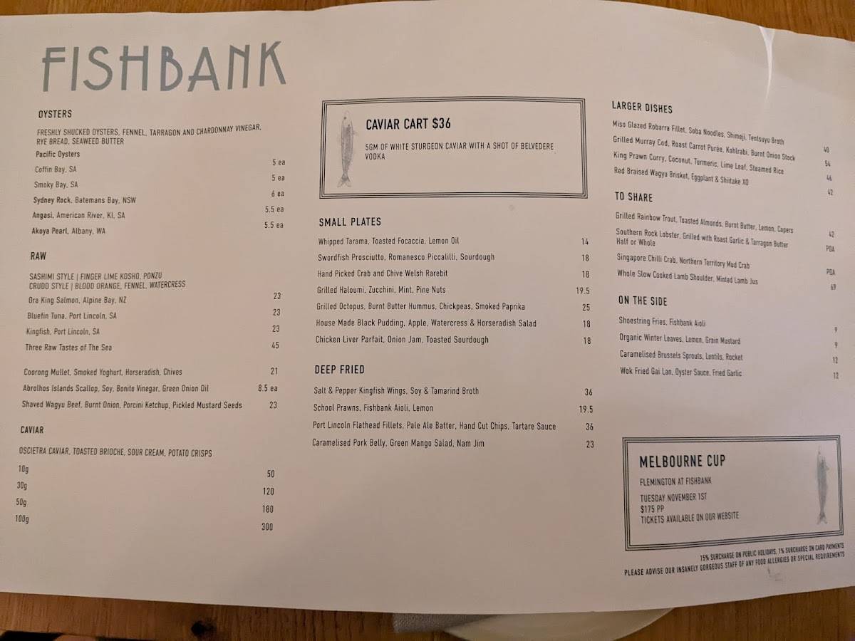 Menu at Fishbank Bar & Grill, Adelaide