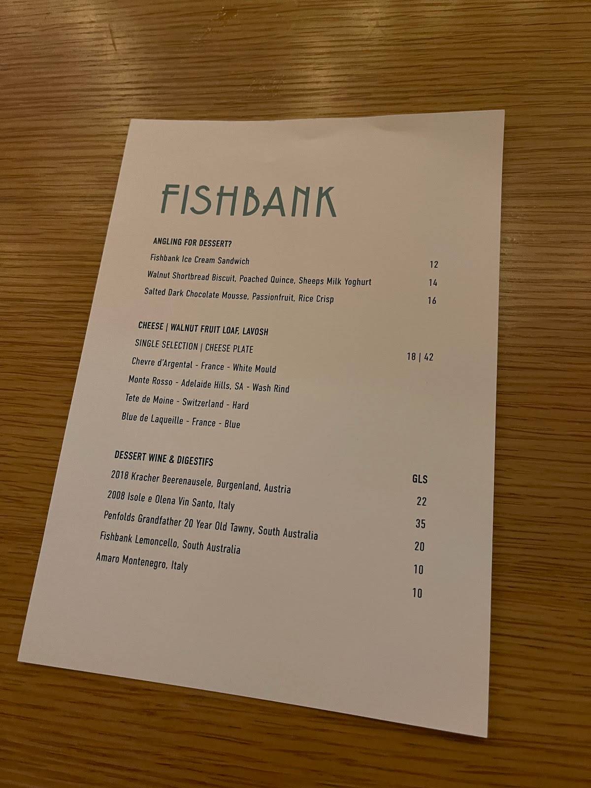 Menu at Fishbank Bar & Grill, Adelaide