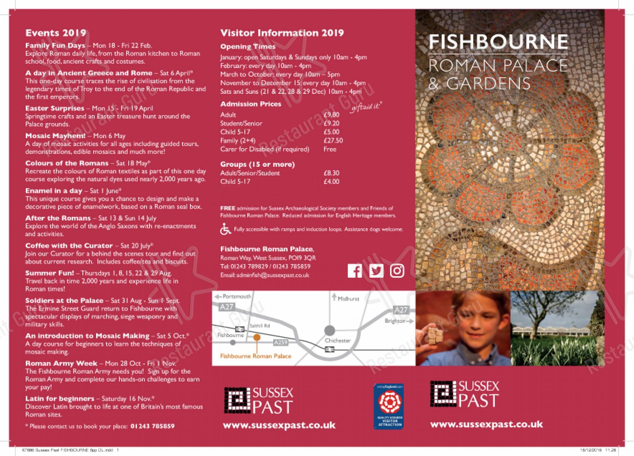 Menu at Fishbourne Roman Palace cafe, Chichester