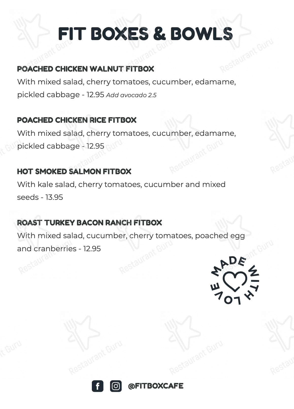 Menu at Fit Box Espresso & Health Bar, South Brisbane