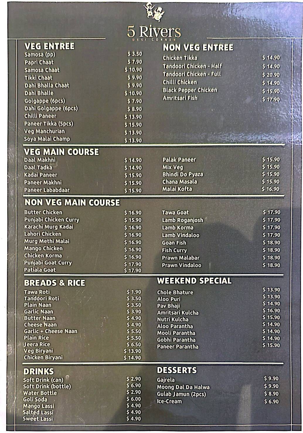 Menu at Five rivers desi corner restaurant, Blacktown