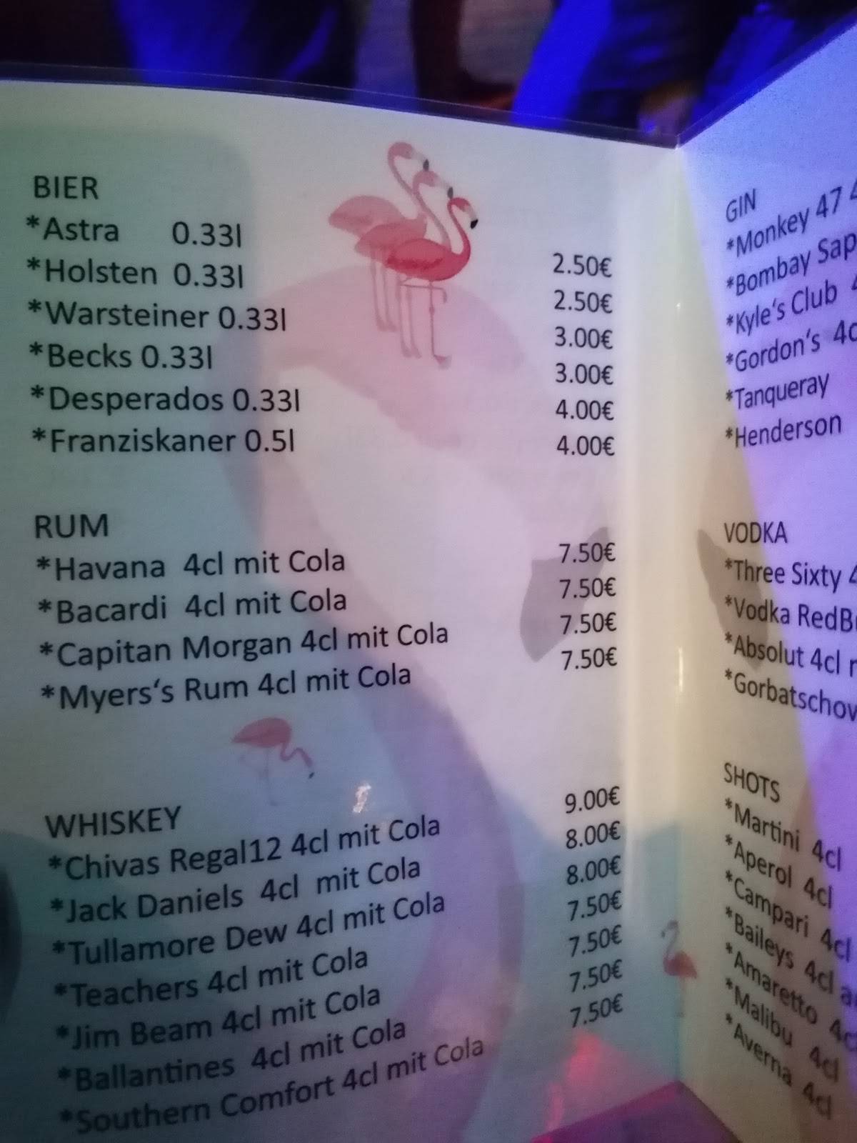 Menu at Flamingo Bar, Wedel
