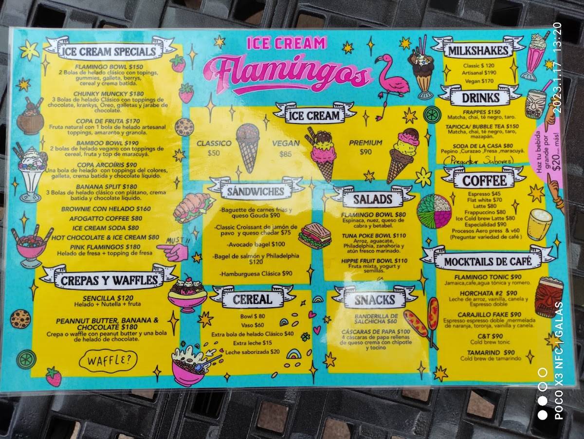 Carta de Flamingo Ice Cream Bar, Cozumel