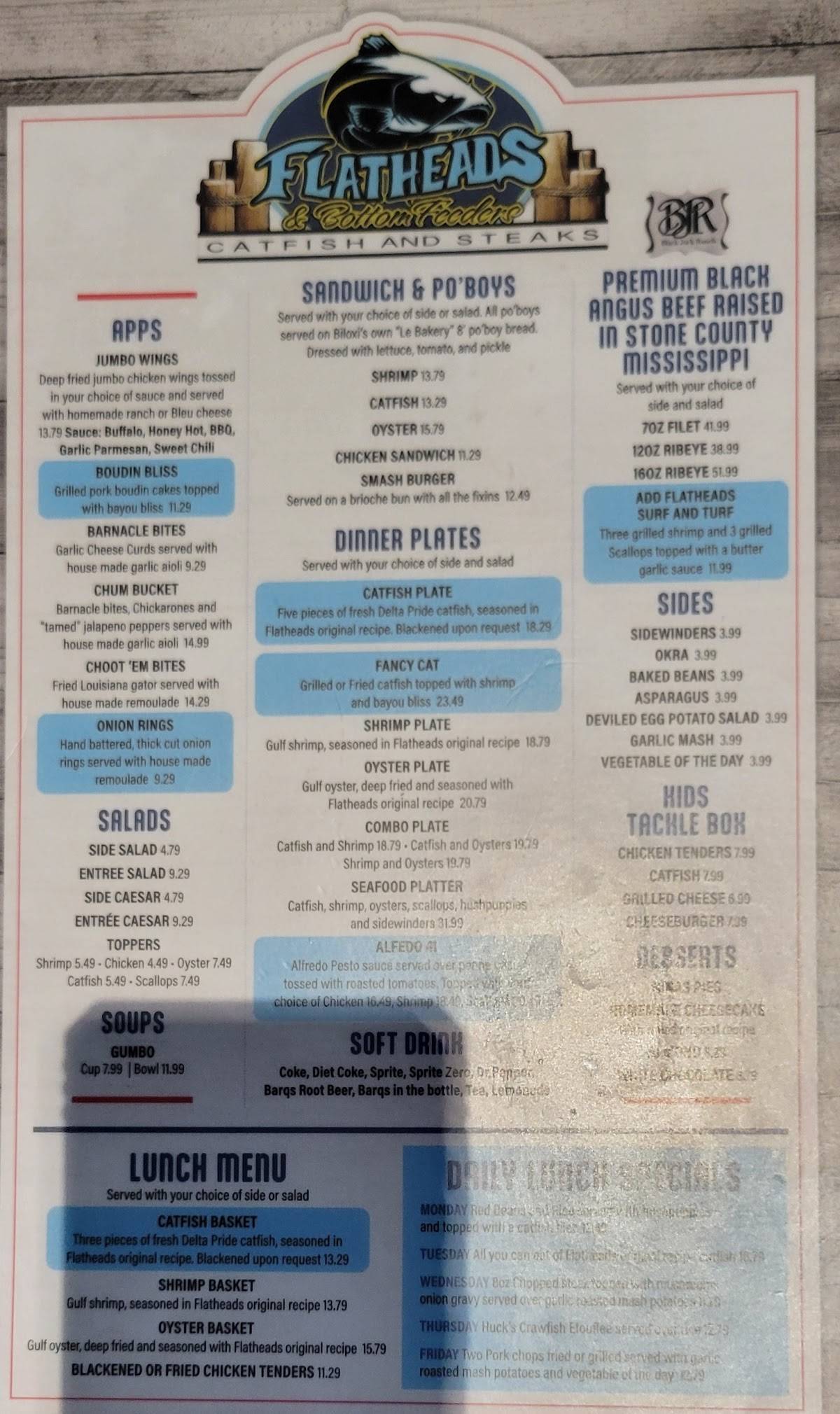 Carta de parrilla Flatheads and Bottom Feeders, Biloxi