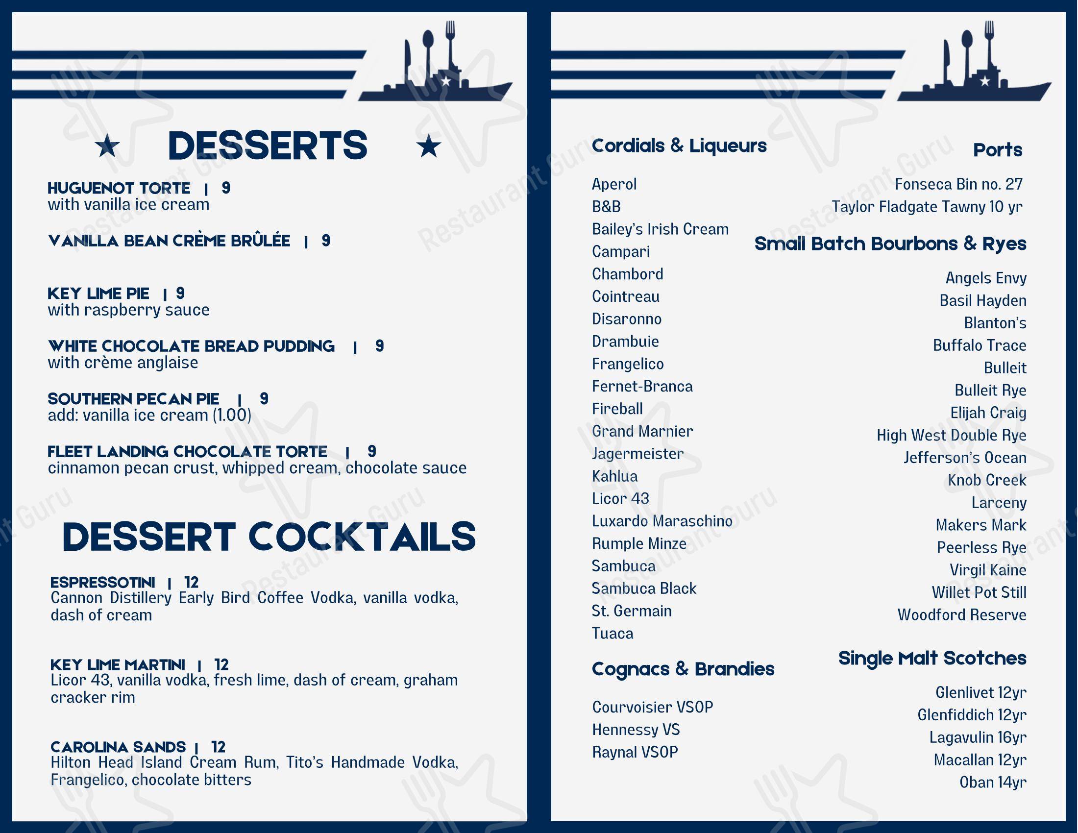 Menu at Fleet Landing Restaurant & Bar, Charleston