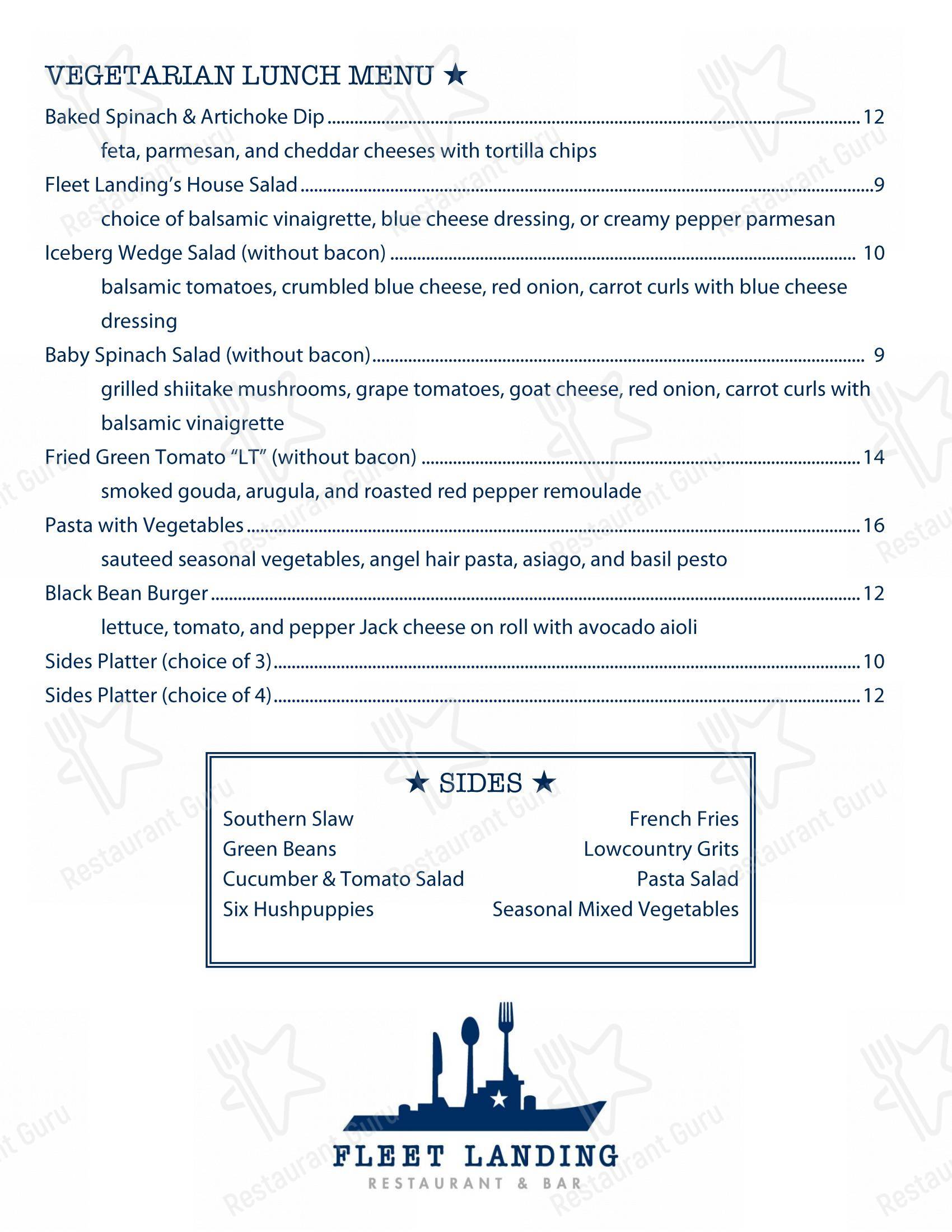 Menu at Fleet Landing Restaurant & Bar, Charleston