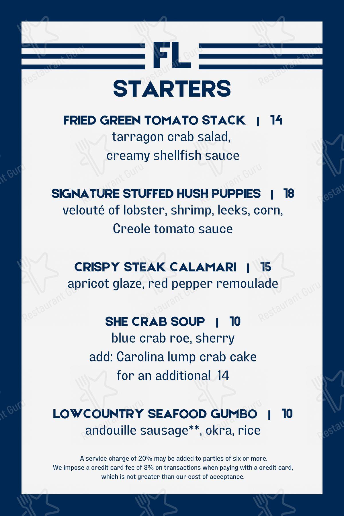 Menu at Fleet Landing Restaurant & Bar, Charleston