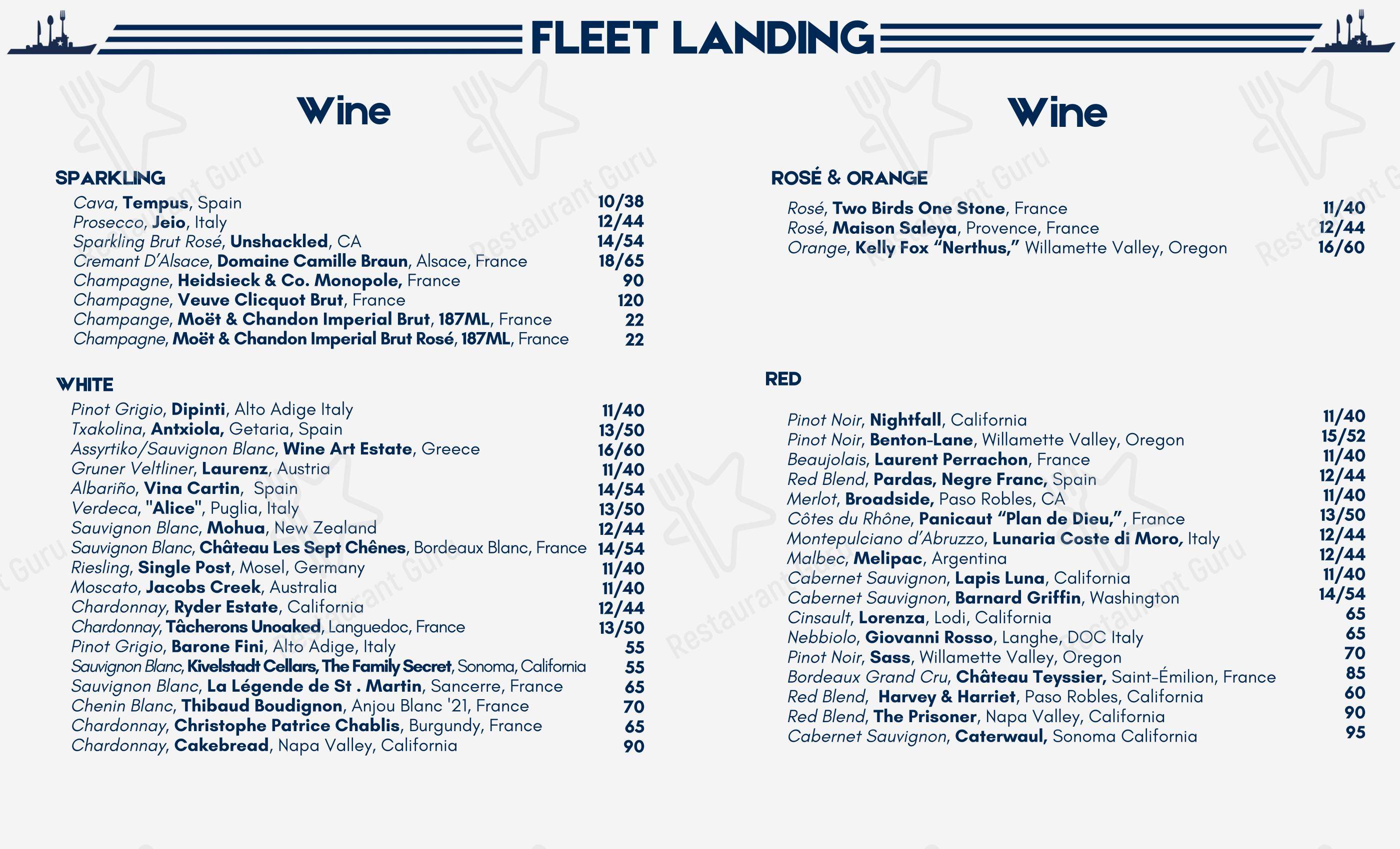 Menu at Fleet Landing Restaurant & Bar, Charleston