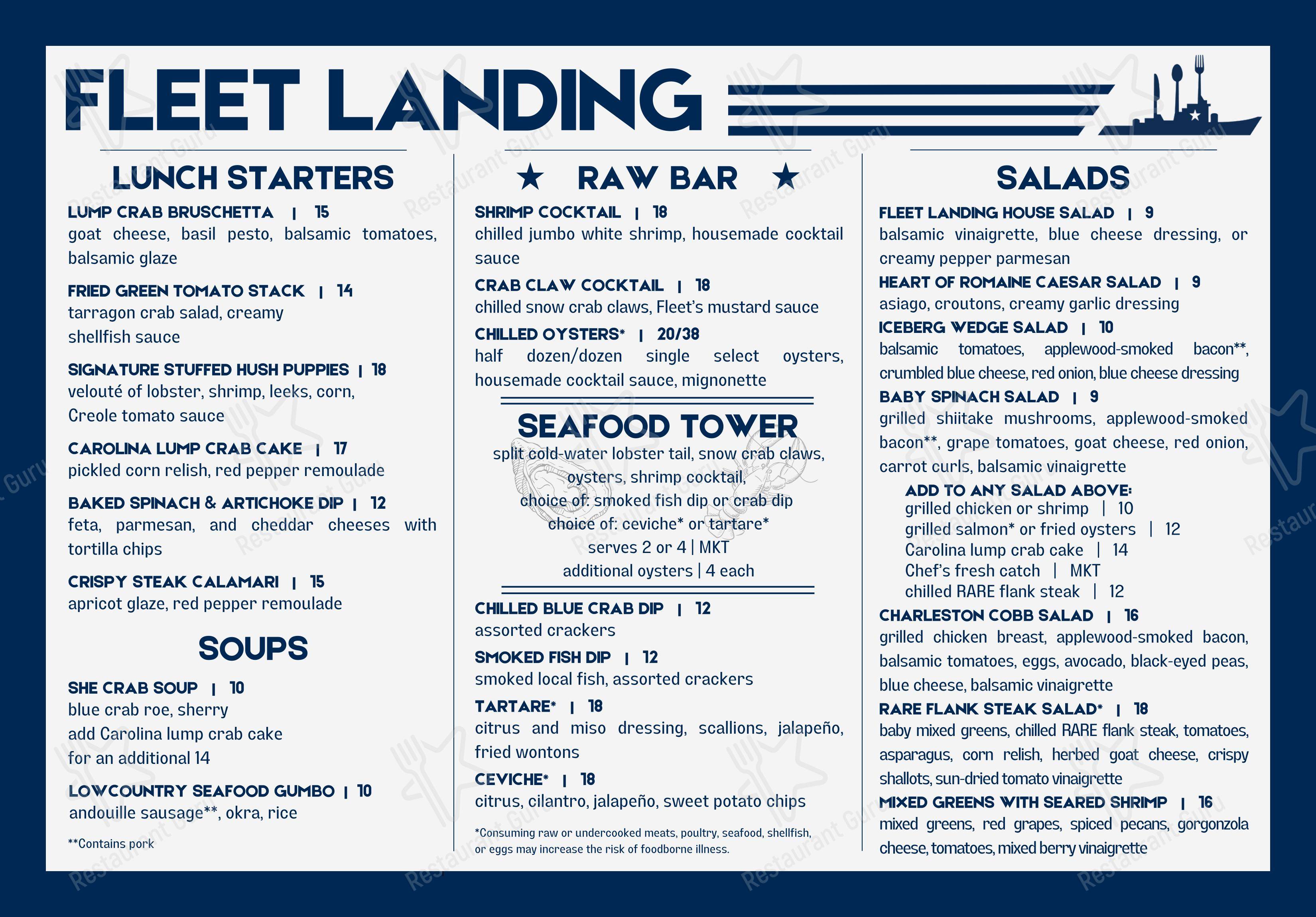 Menu at Fleet Landing Restaurant & Bar, Charleston