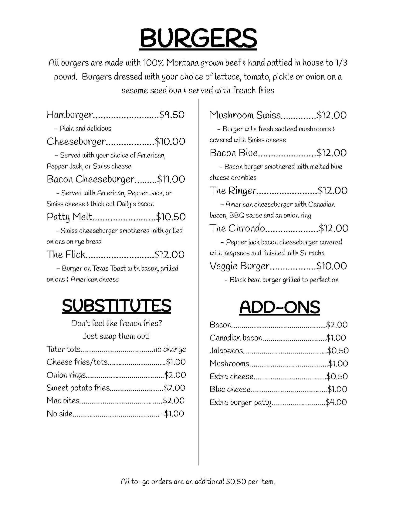 Menu at Flippers Tavern ~ Grill ~ Casino pub & bar, Missoula