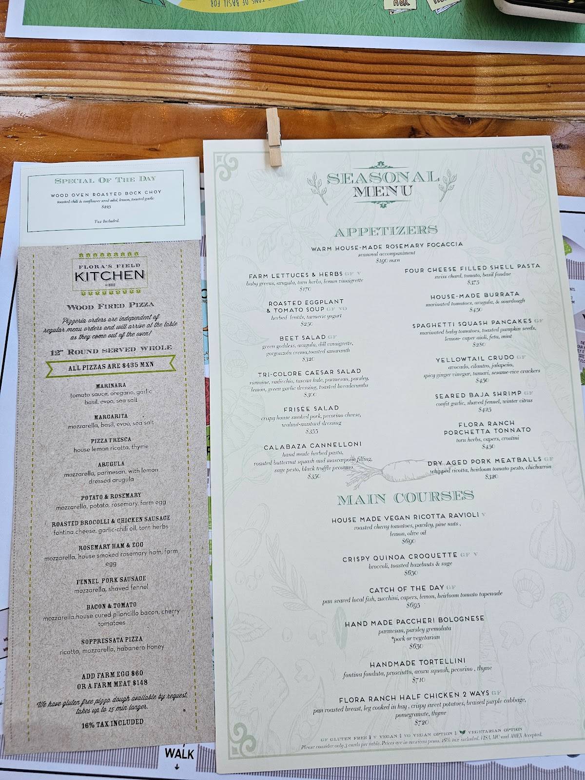 Menu at Flora Farms pub & bar, San José del Cabo, Carretera ...