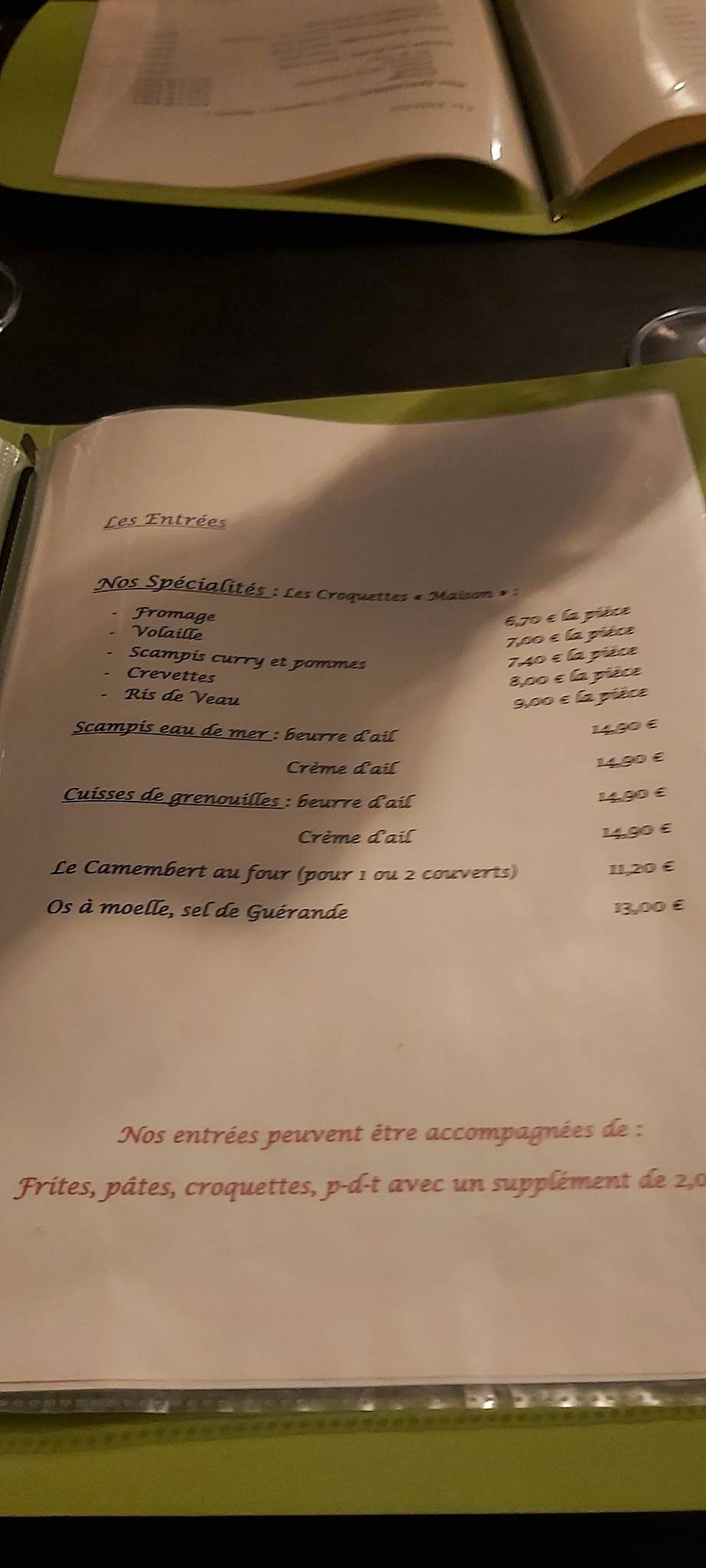 Menu au La Forge, Floreffe
