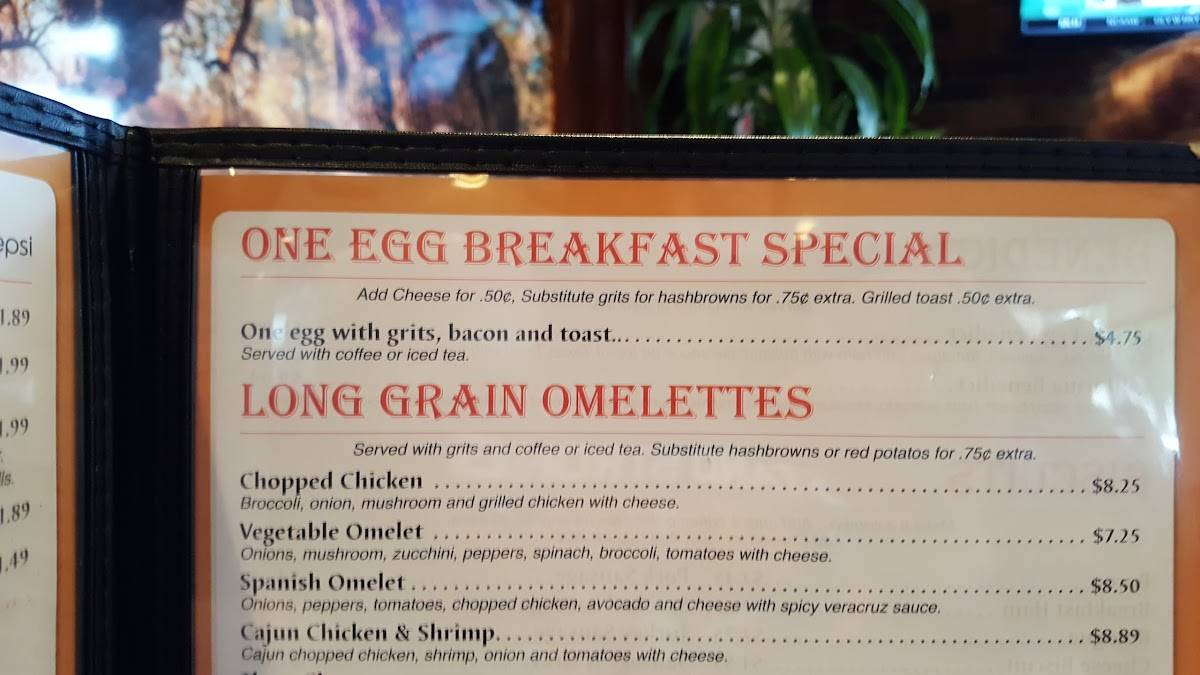 Menu at Long Grain Cafe, Florence
