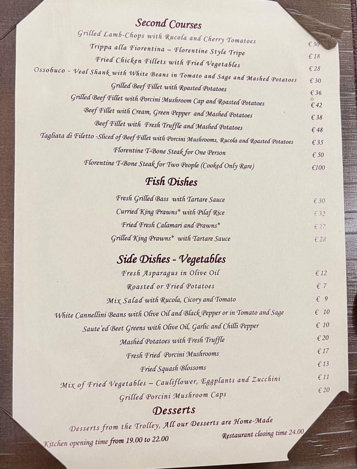 Menu da Ristorante Buca Mario, Firenze