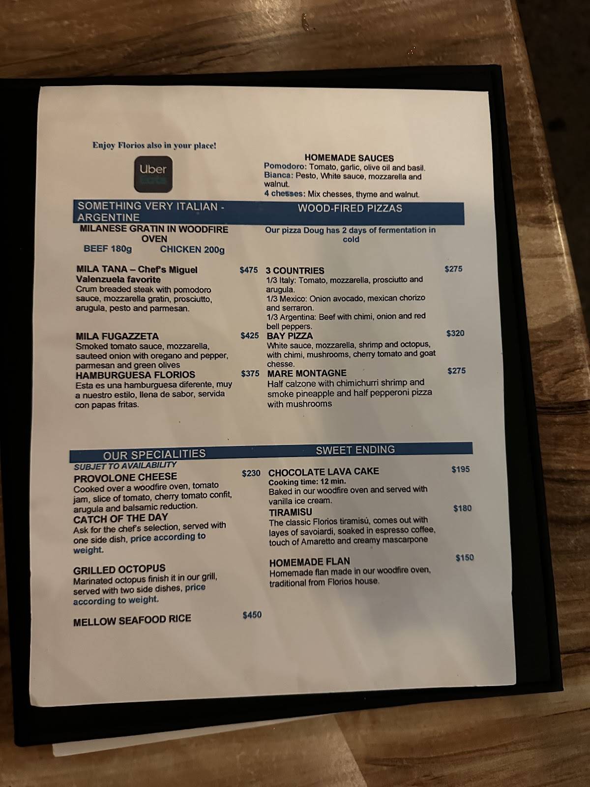 Menu at Florios Valarte pizzeria, Puerto Vallarta, Hamburgo 167