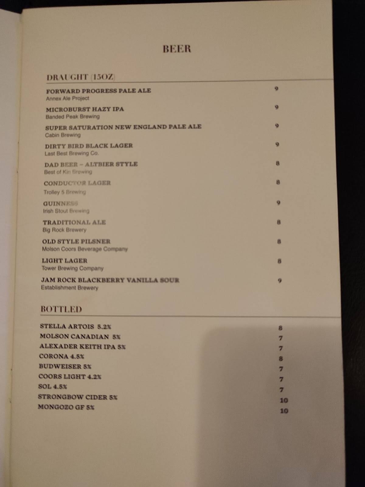 Menu at Flower and Wolf Calgary restaurant, Calgary