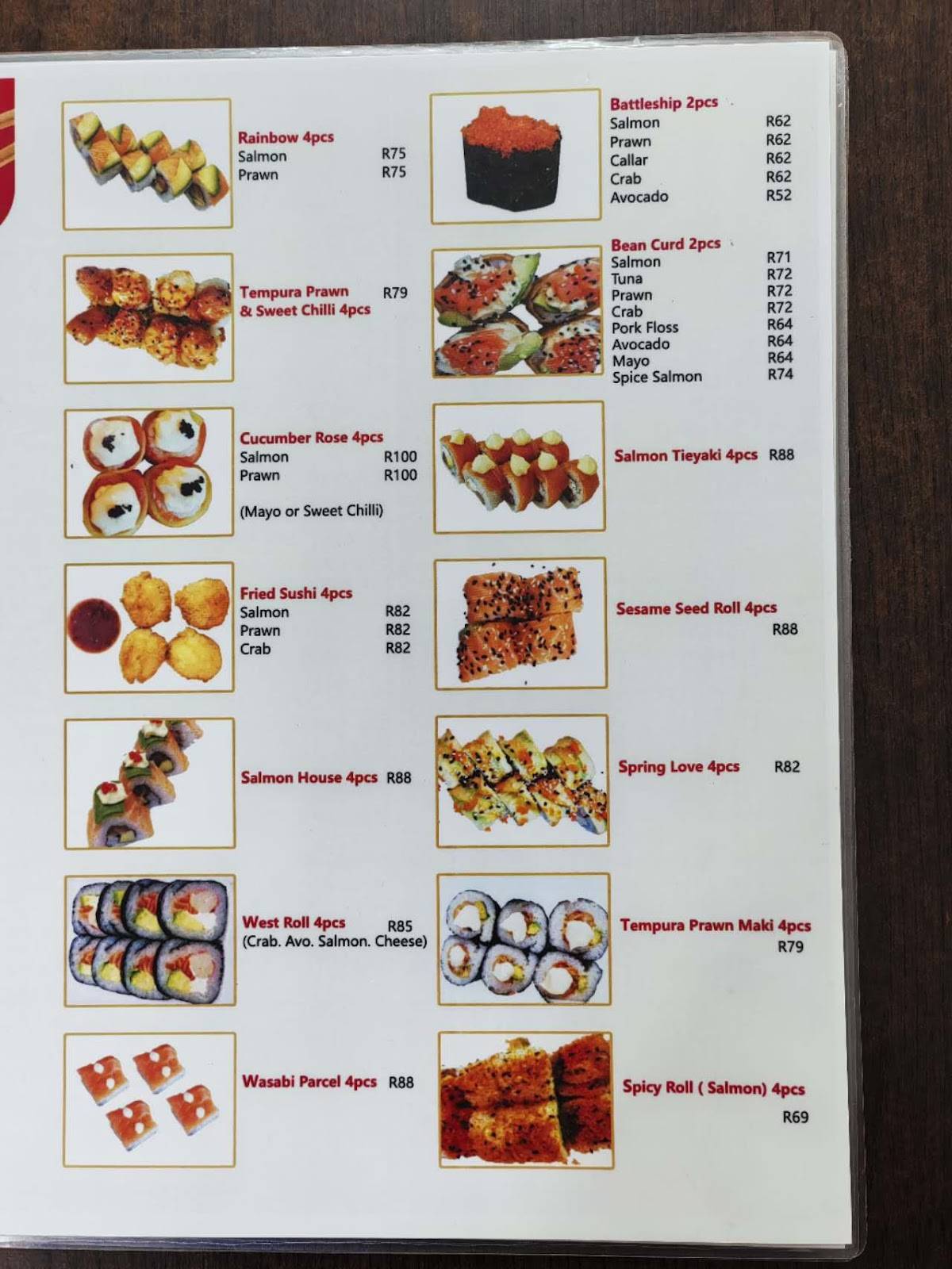 Menu at Fly Dragon restaurant, Rustenburg