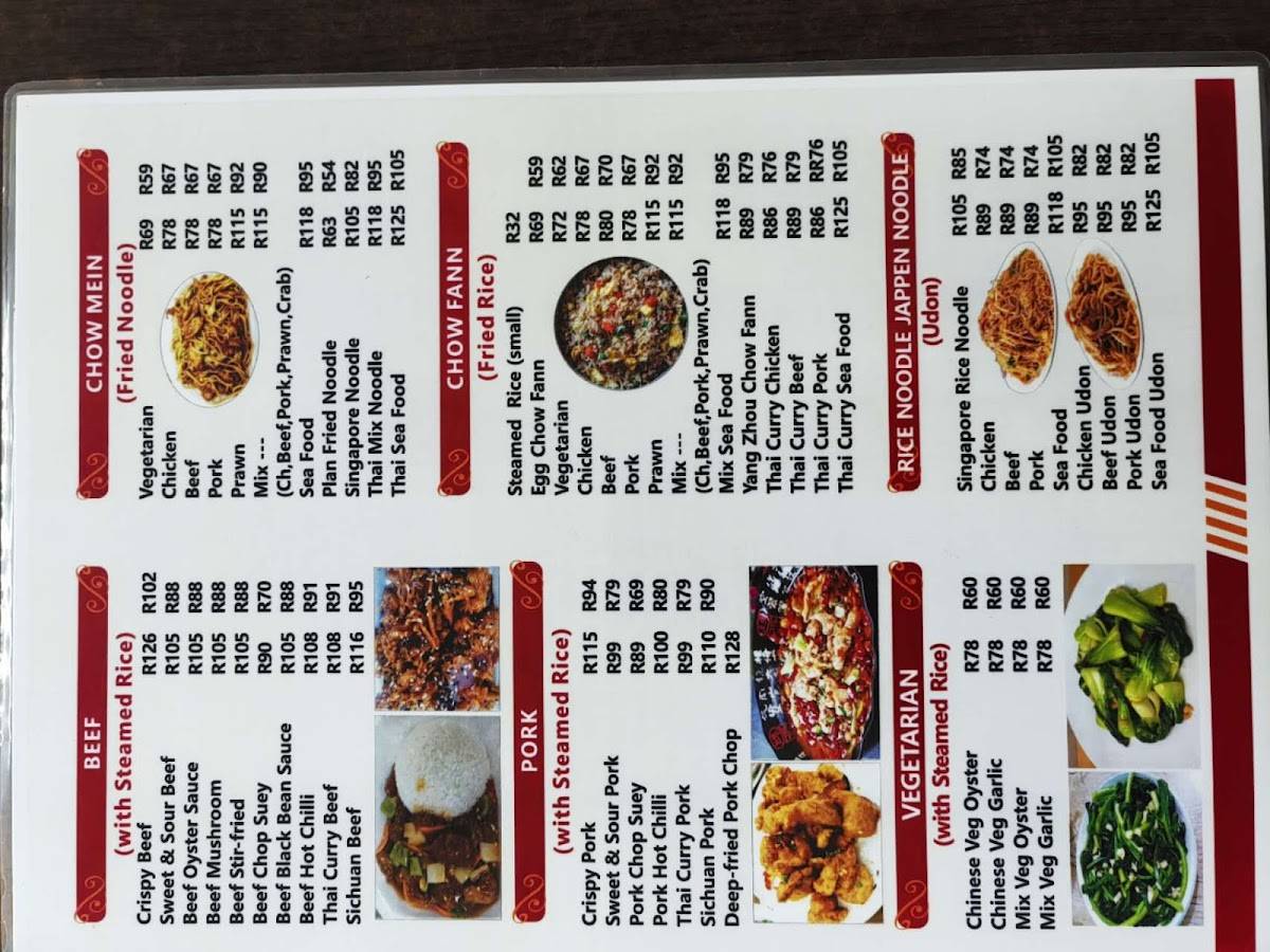 Menu at Fly Dragon restaurant, Rustenburg