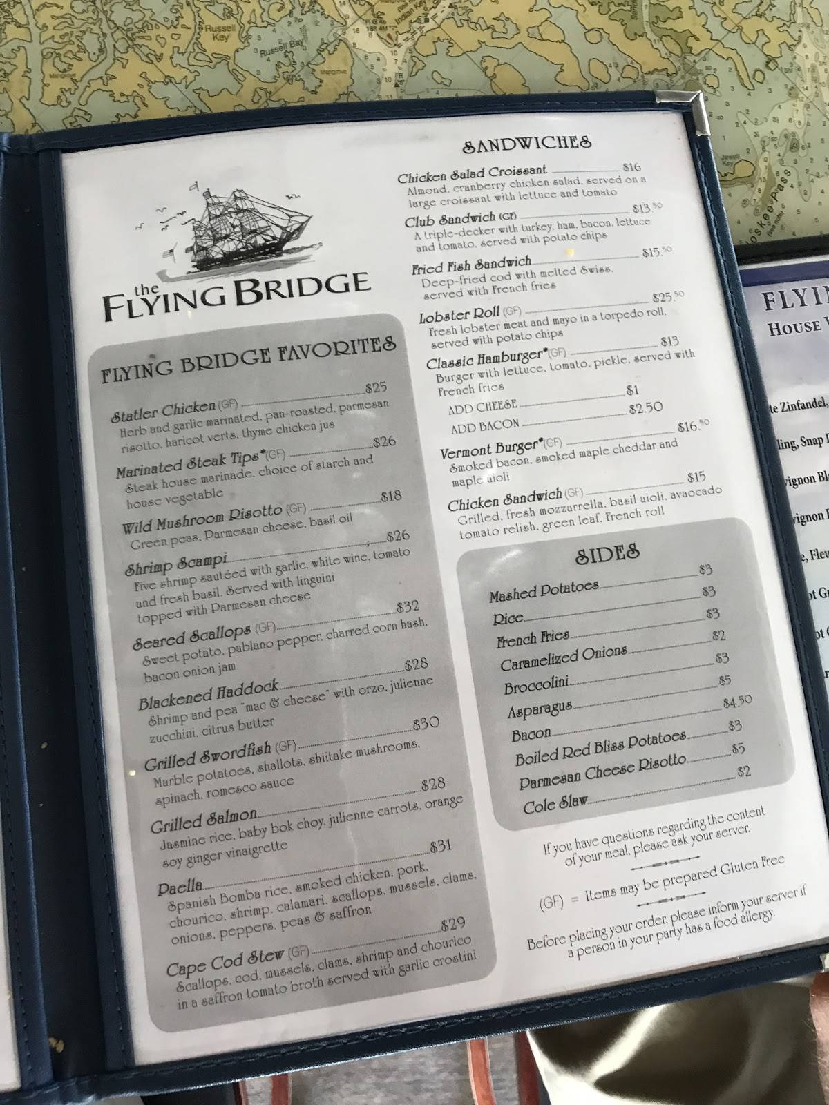 Menu at Flying Bridge Restaurant, Falmouth
