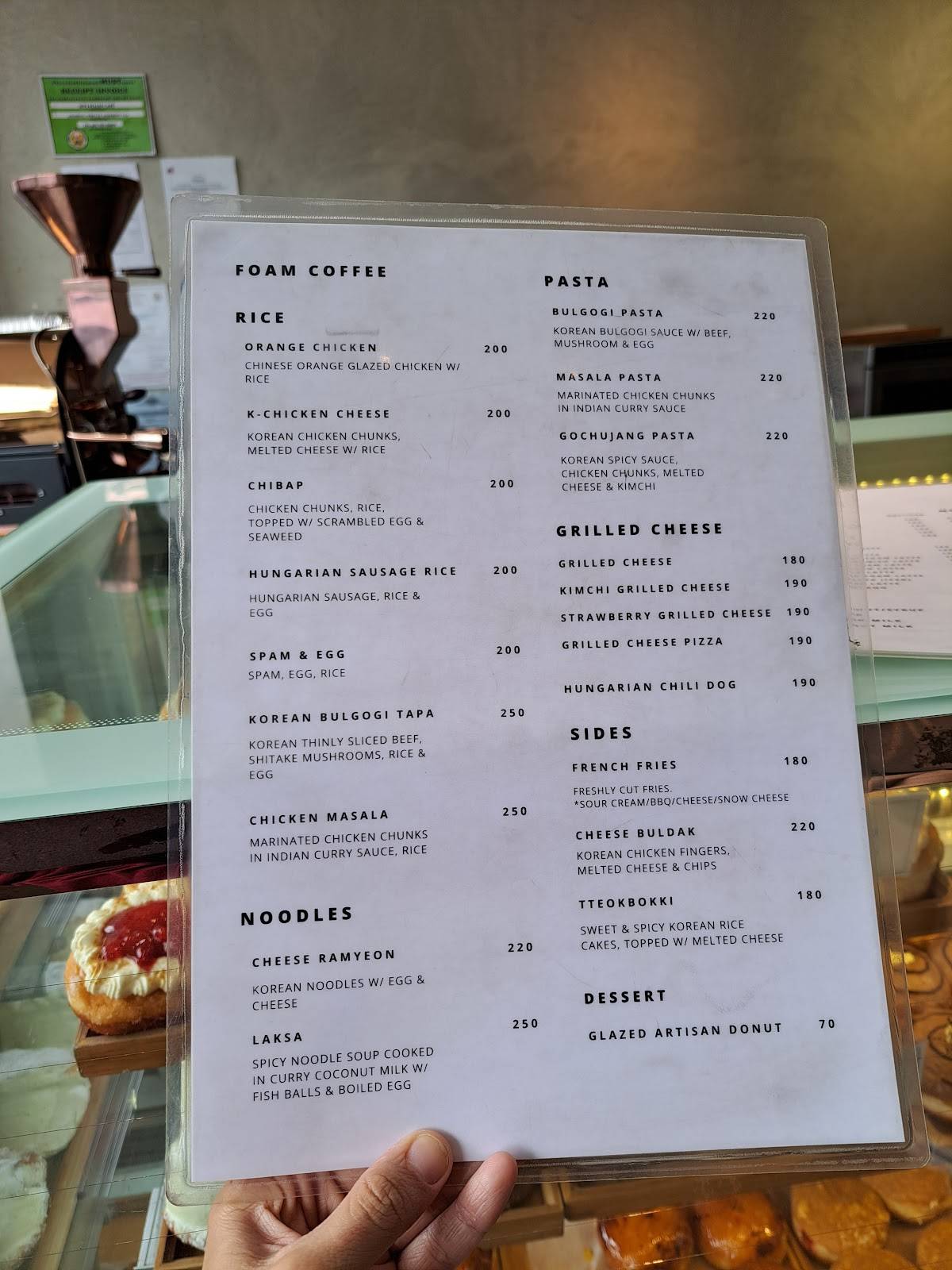 Menu at Foam Coffee - Baguio cafe, Baguio