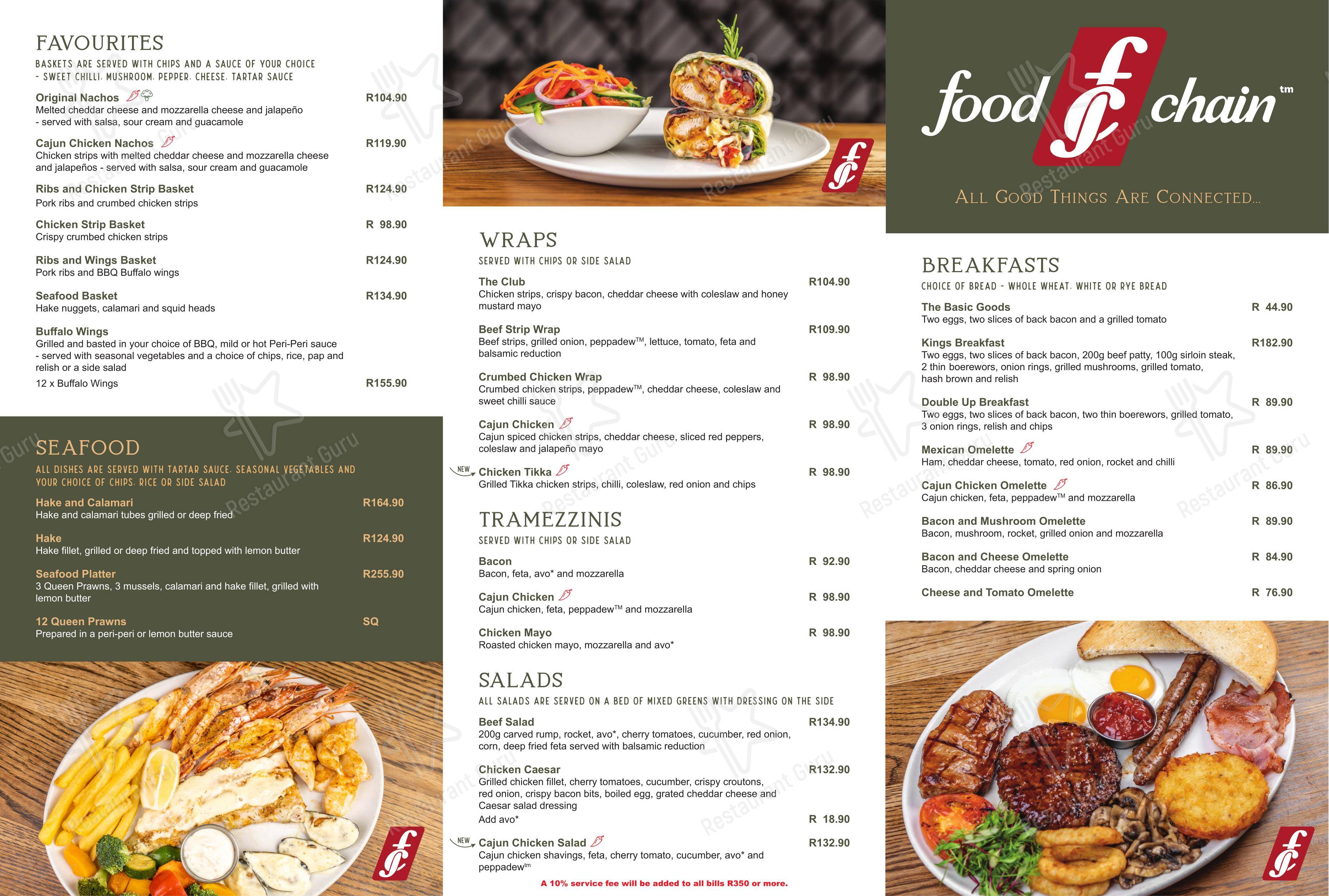 Menu at Food Chain Kolonnade restaurant, Pretoria