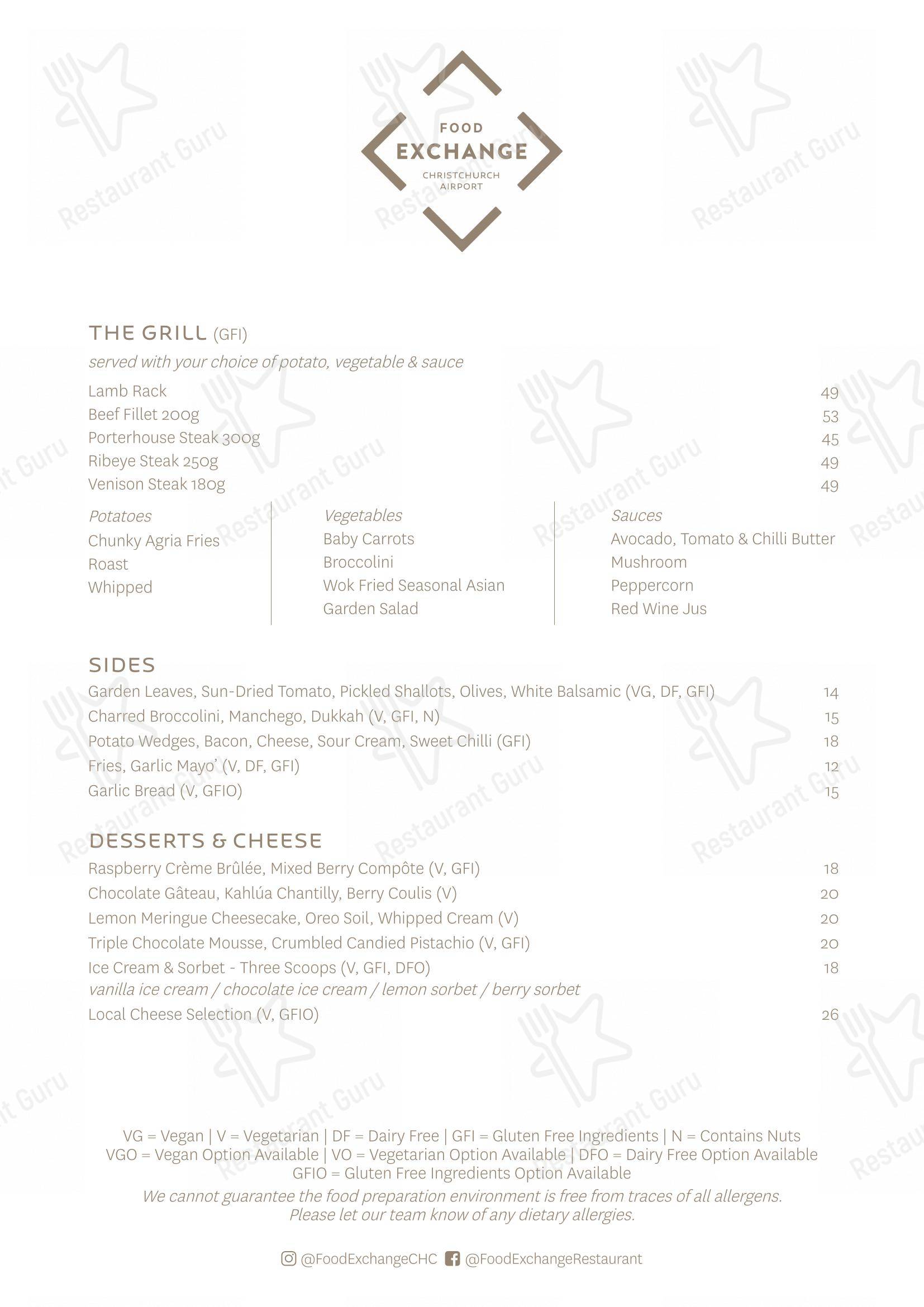 Menu at Food Exchange restaurant, Christchurch