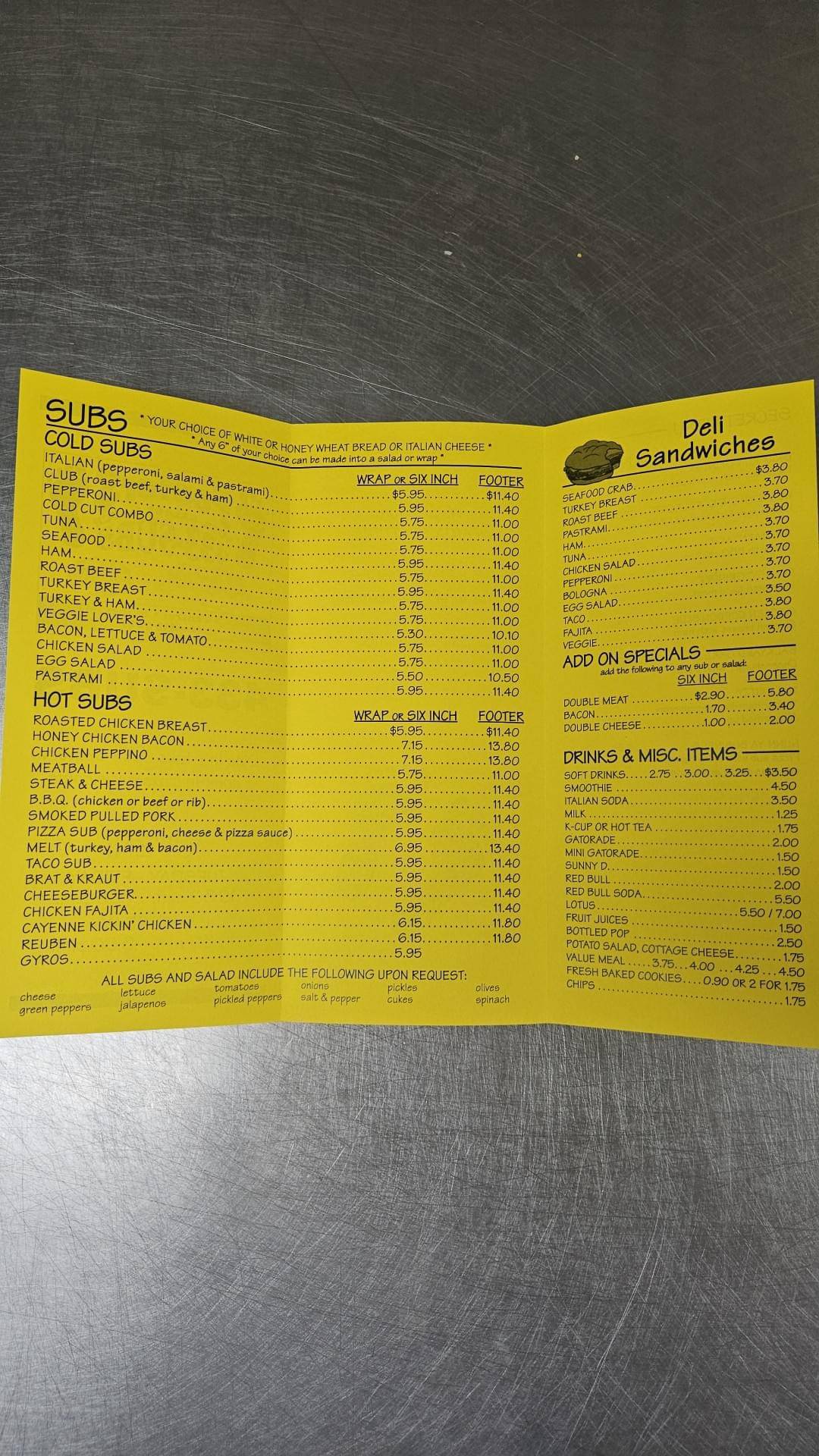 Carta de pizzería Footers, Sidney