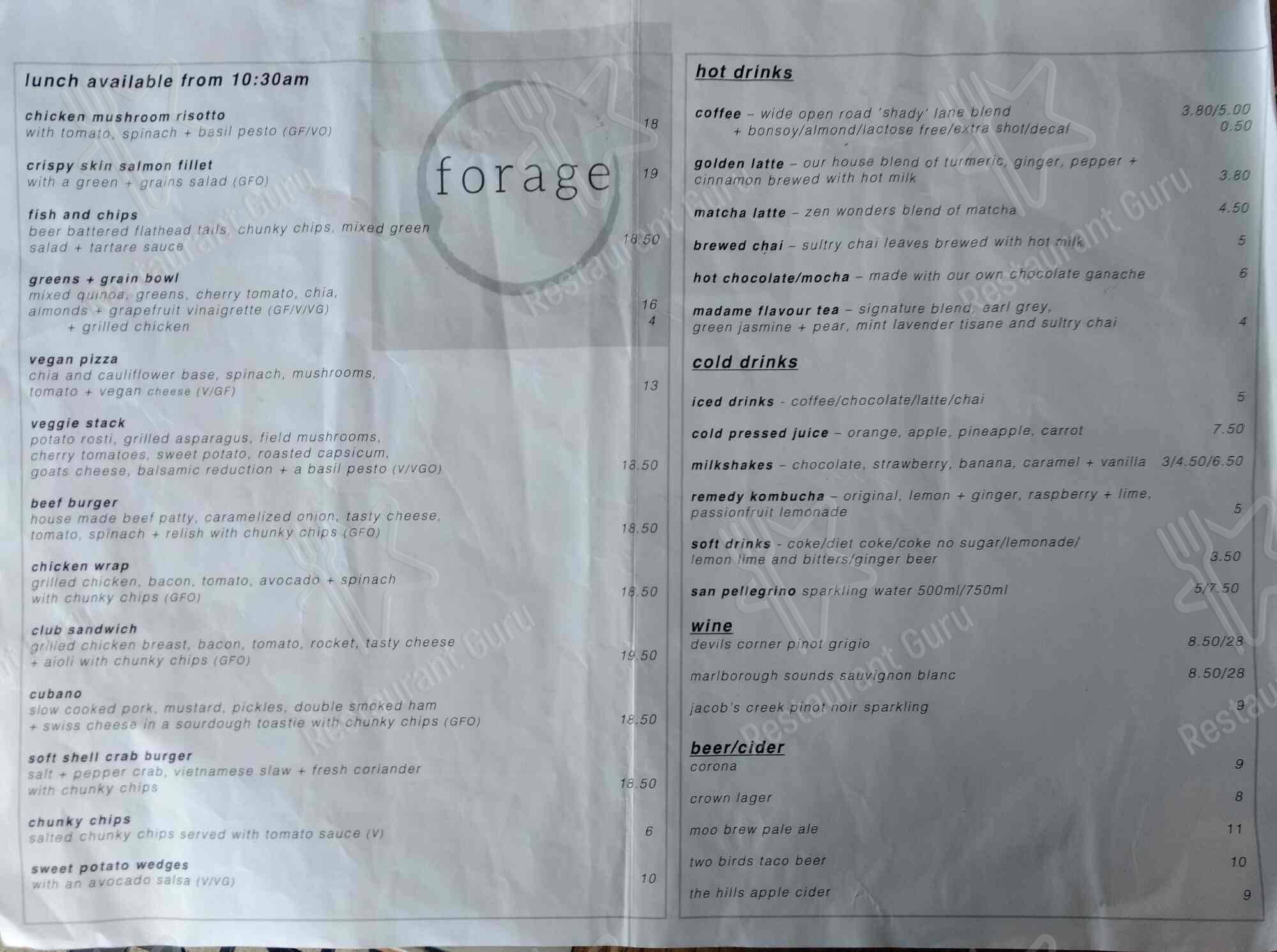 Menu at Forage Food Store cafe, Boronia