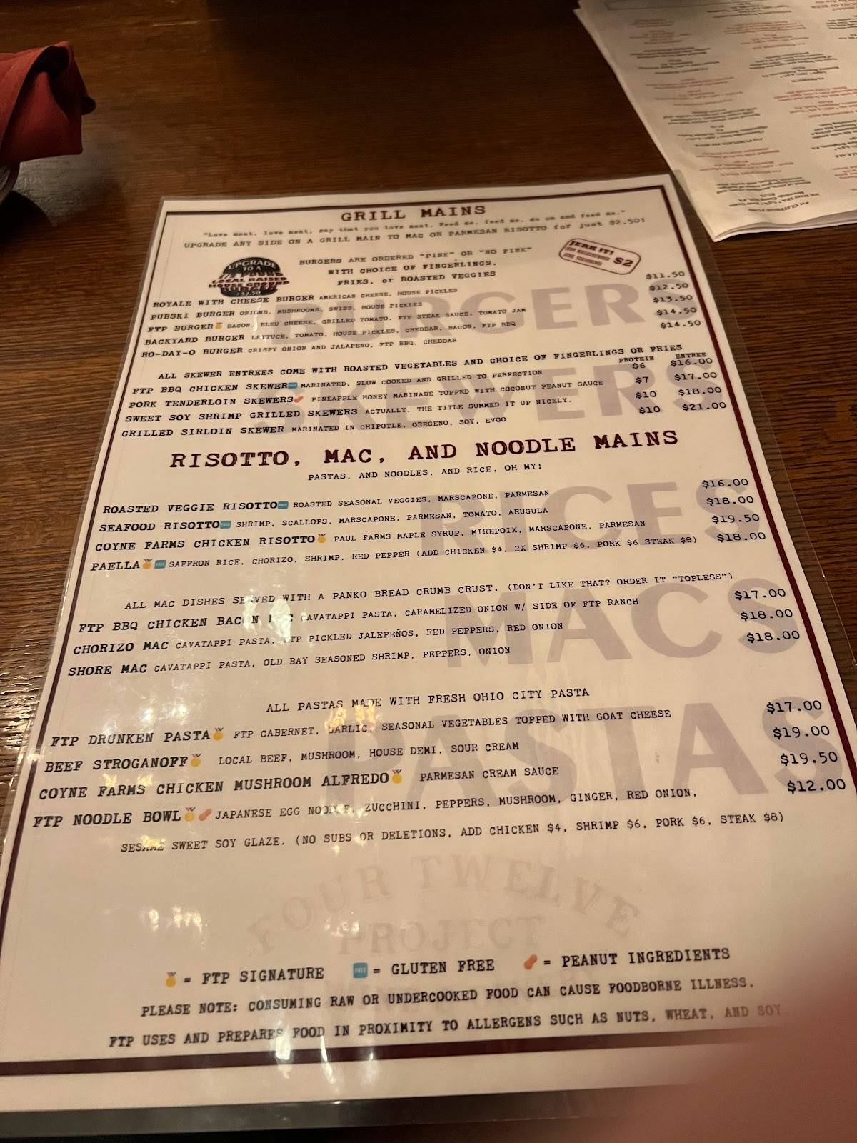 Menu at Four Twelve Project restaurant, Moon