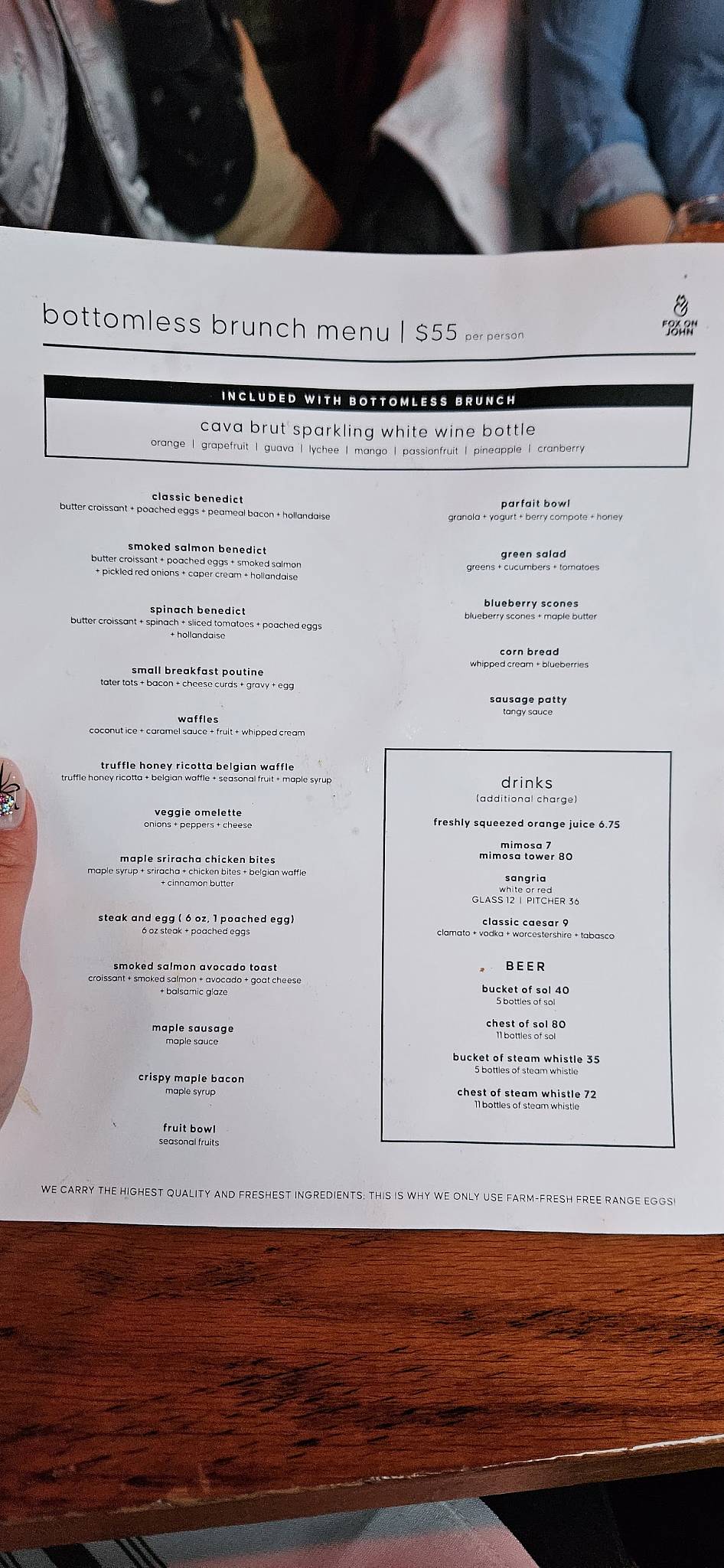 Menu at Fox on John pub & bar, Toronto, 106 John St #3