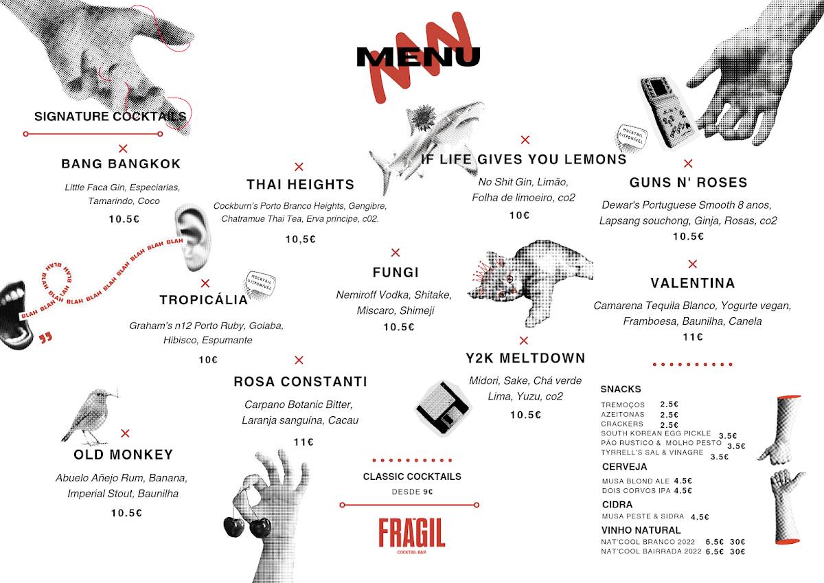 Menu at Frágil Cocktail Bar, Porto