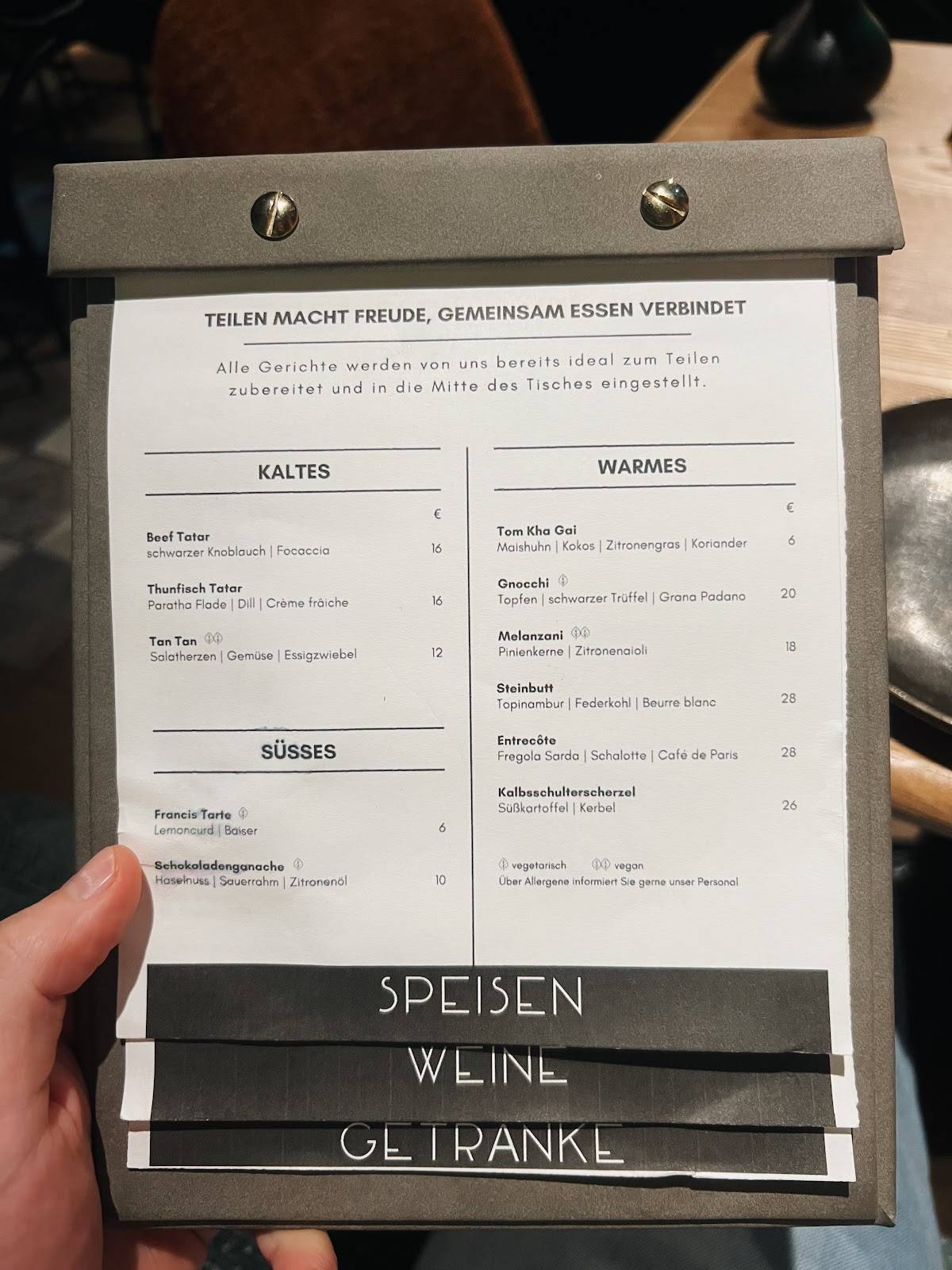 Menu at Francis, Graz