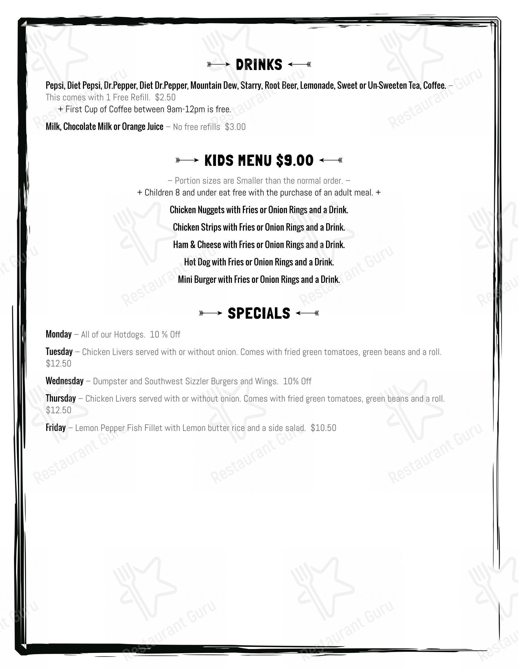 Menu at Fran's Restaurant, Summersville