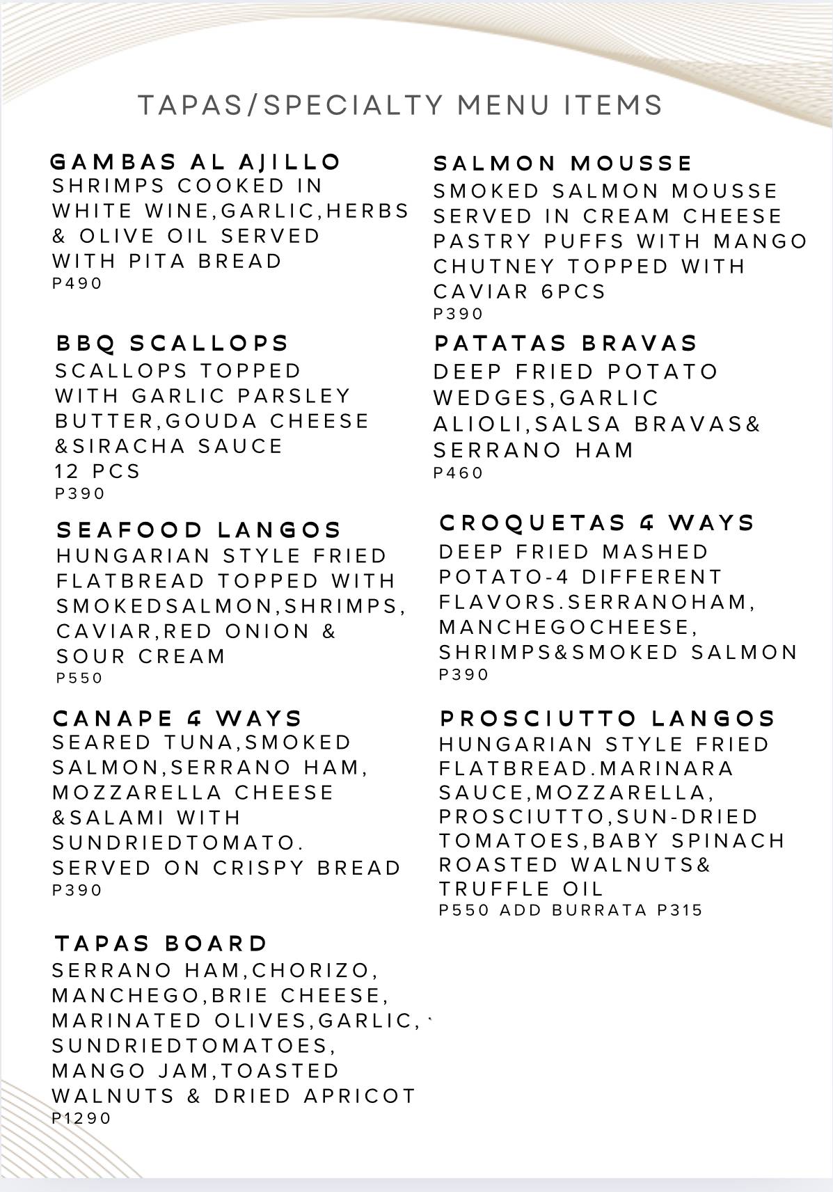 Menu at Frasch restaurant, Lipa