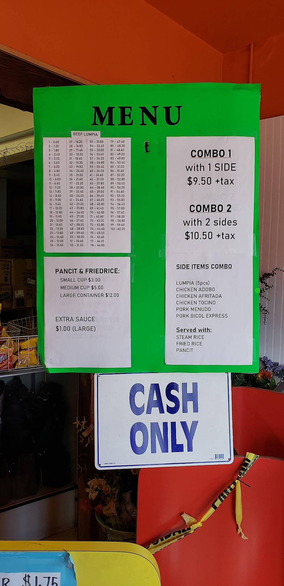 Menu at Fredcel Lumpias & Catering restaurant, San Diego