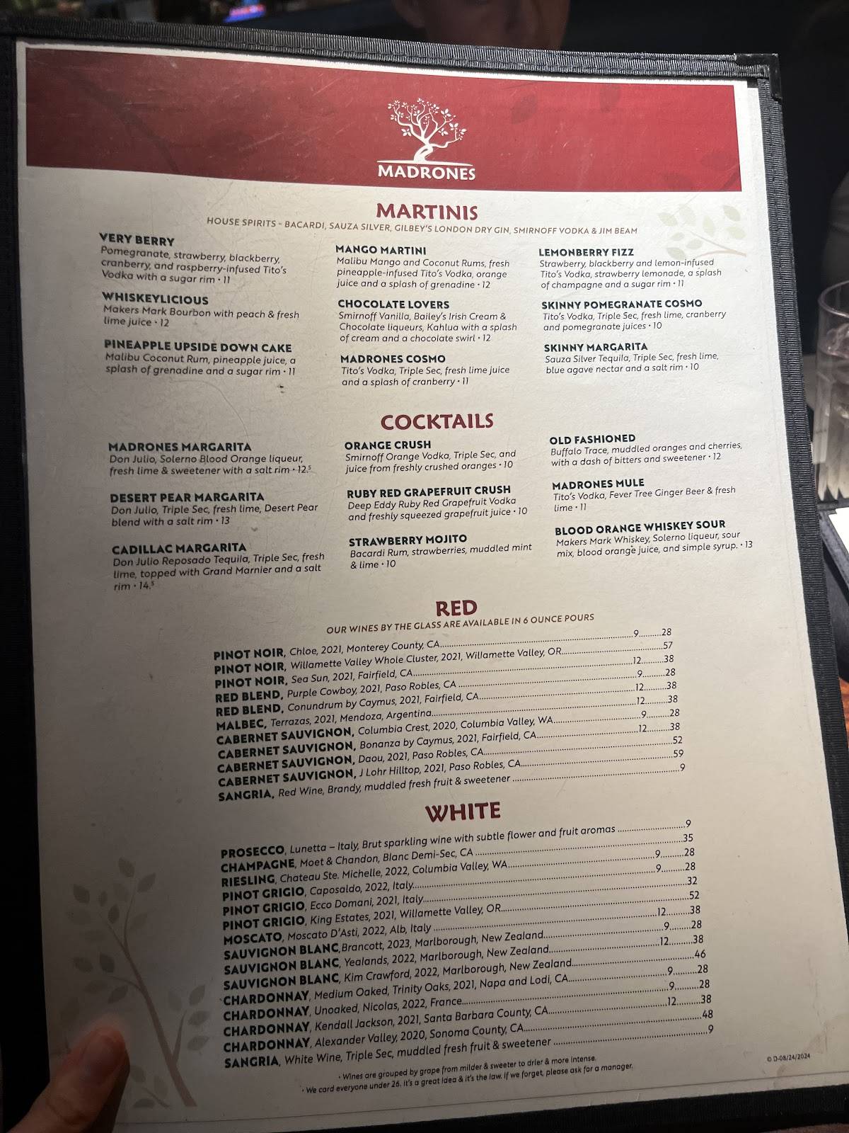 Menu at Madrones pub & bar, Frederick, Wormans Mill Rd