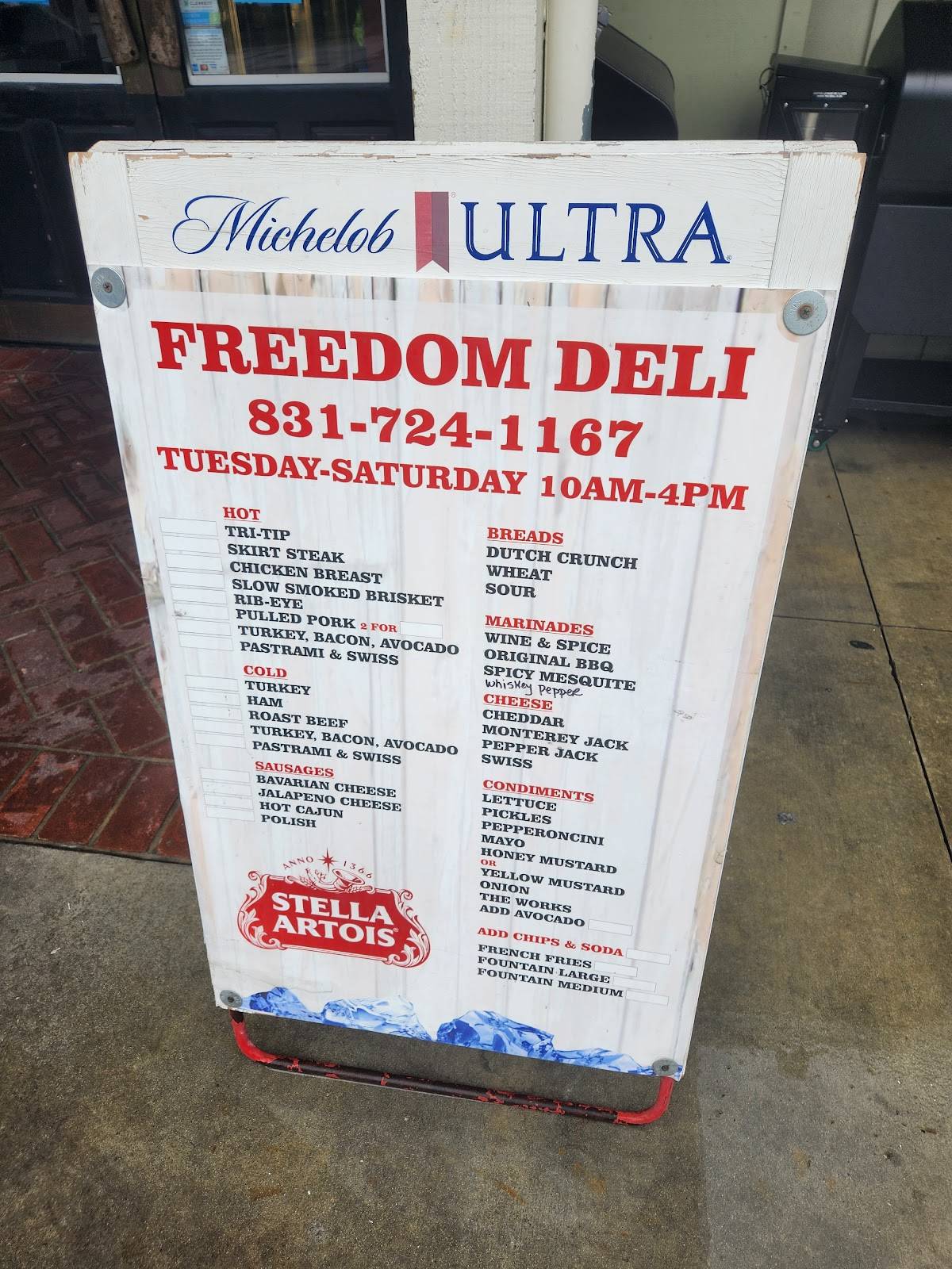 Menu at Freedom Meat Lockers restaurant, Freedom